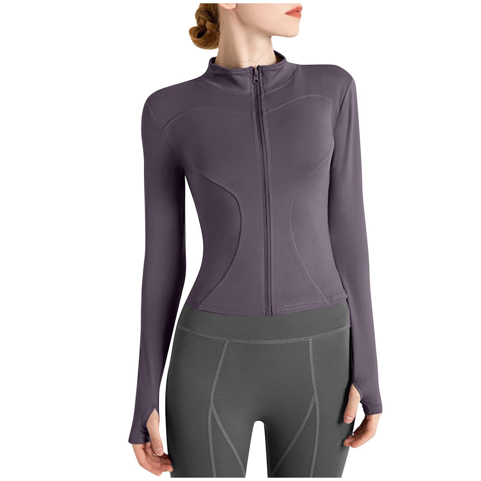 APEXFWDT Women's High Neck Zip-Up Yoga Jacket Compression Fit Long ...
