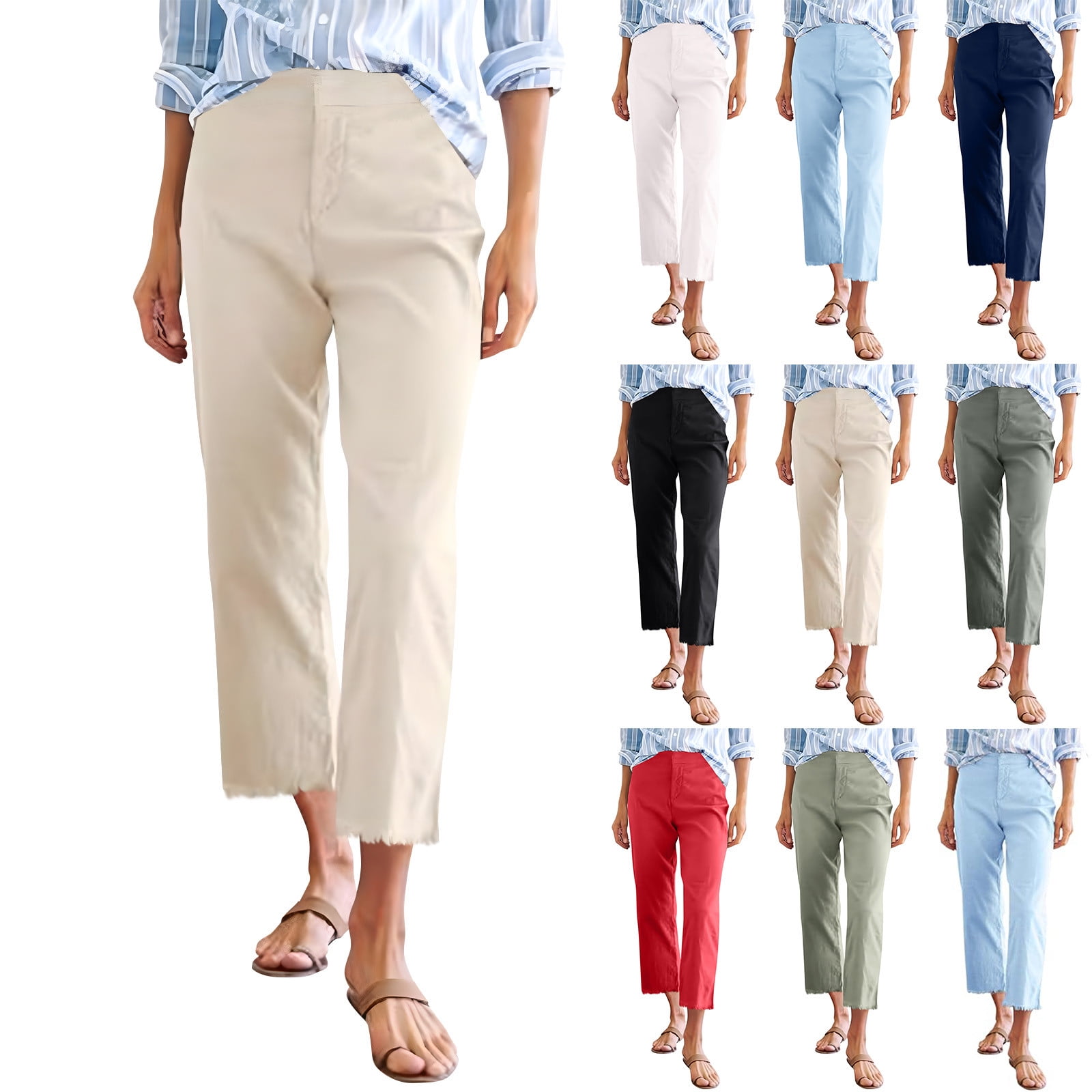 APEXFWDT Women’s High Waist Tapered Capri Pants with Zipper & Button ...