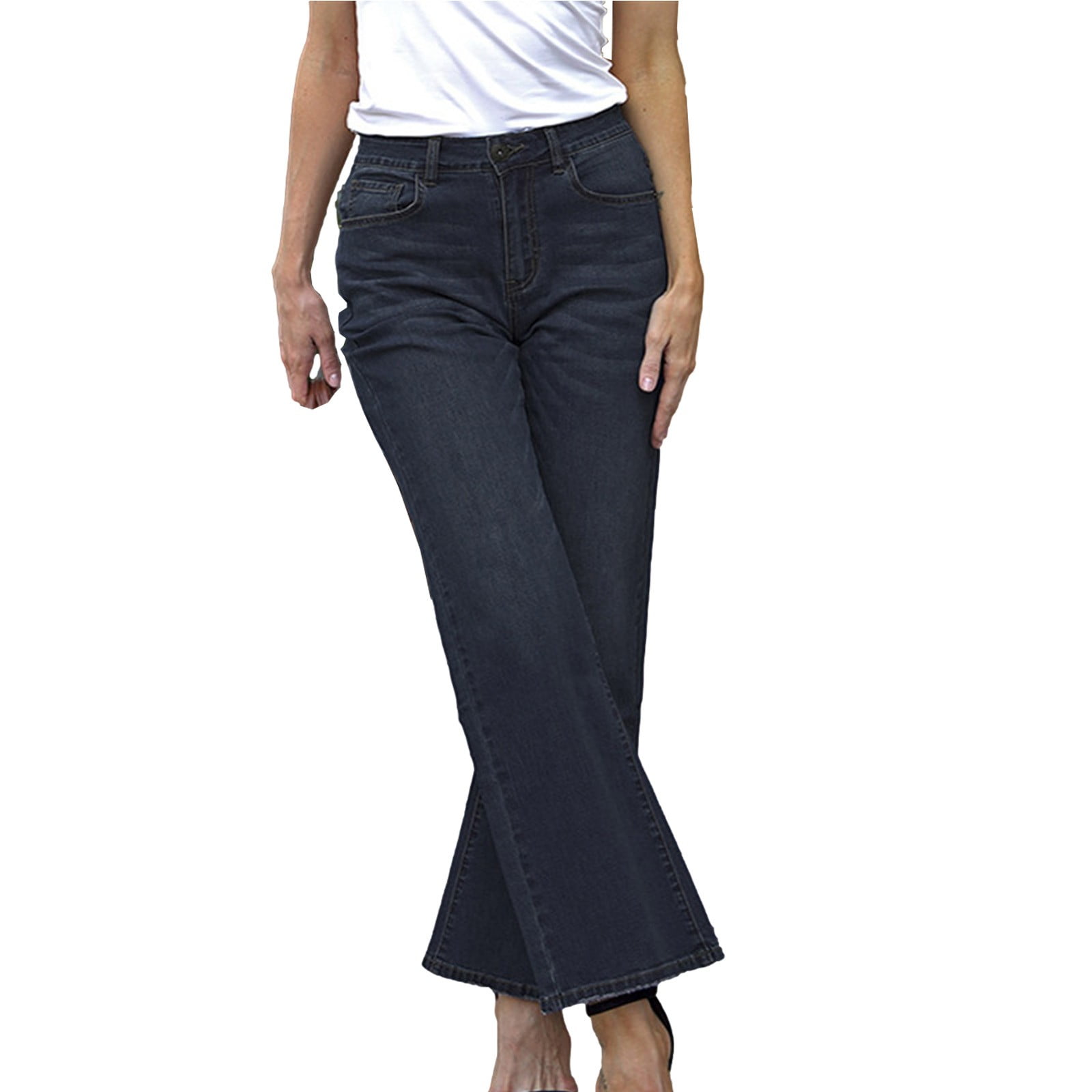 APEXFWDT Women's High Waisted Bell Bottom Jeans Ripped Stretch Loose ...