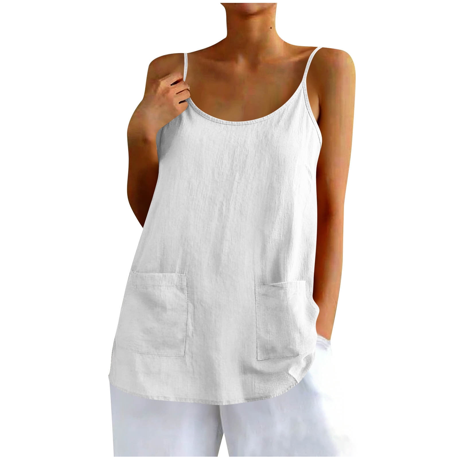 APEXFWDT Women's Linen Cami Tops Spaghetti Strap Sleeveless Casual ...