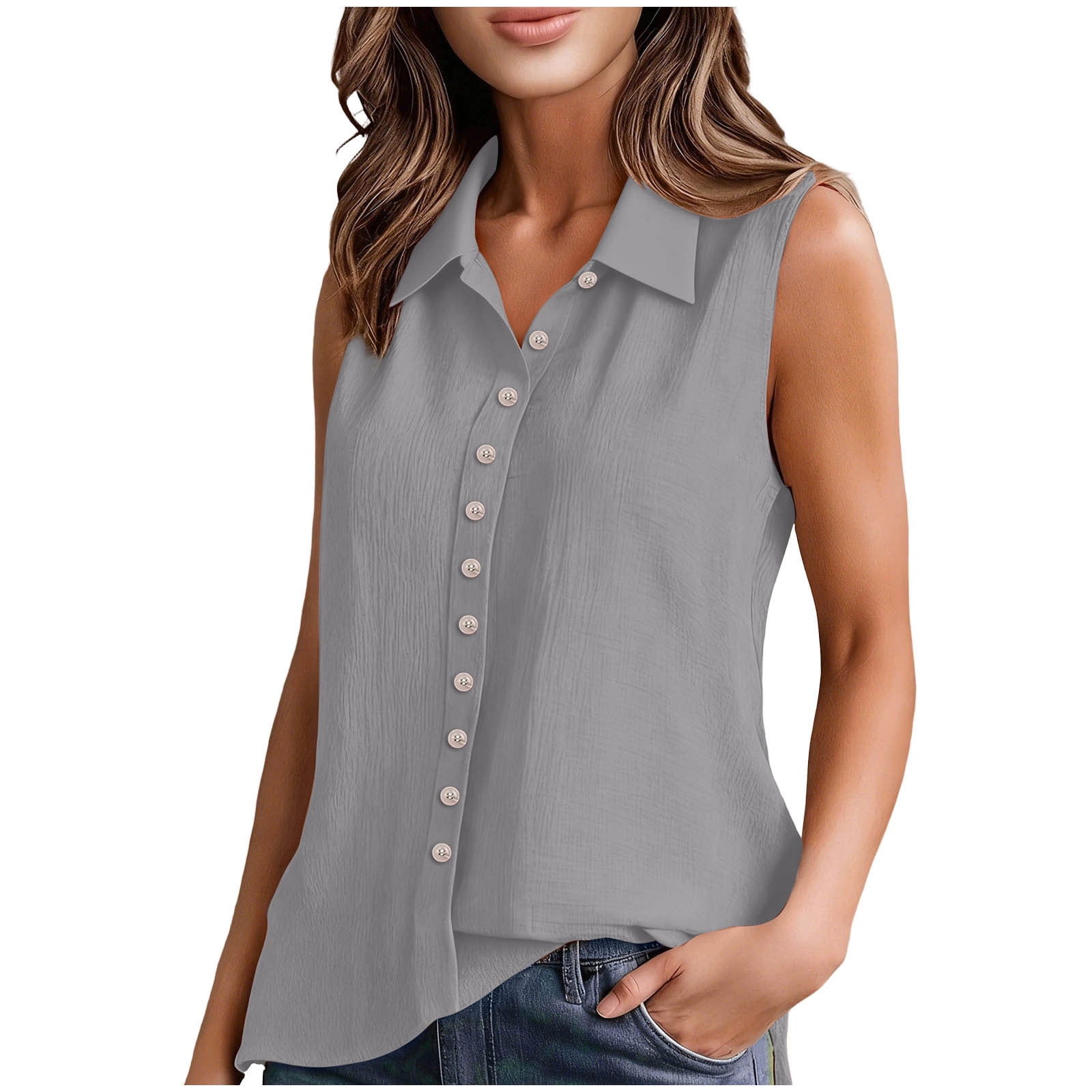 APEXFWDT Women's Linen Tank Tops Button Down Sleeveless Casual Blouse ...