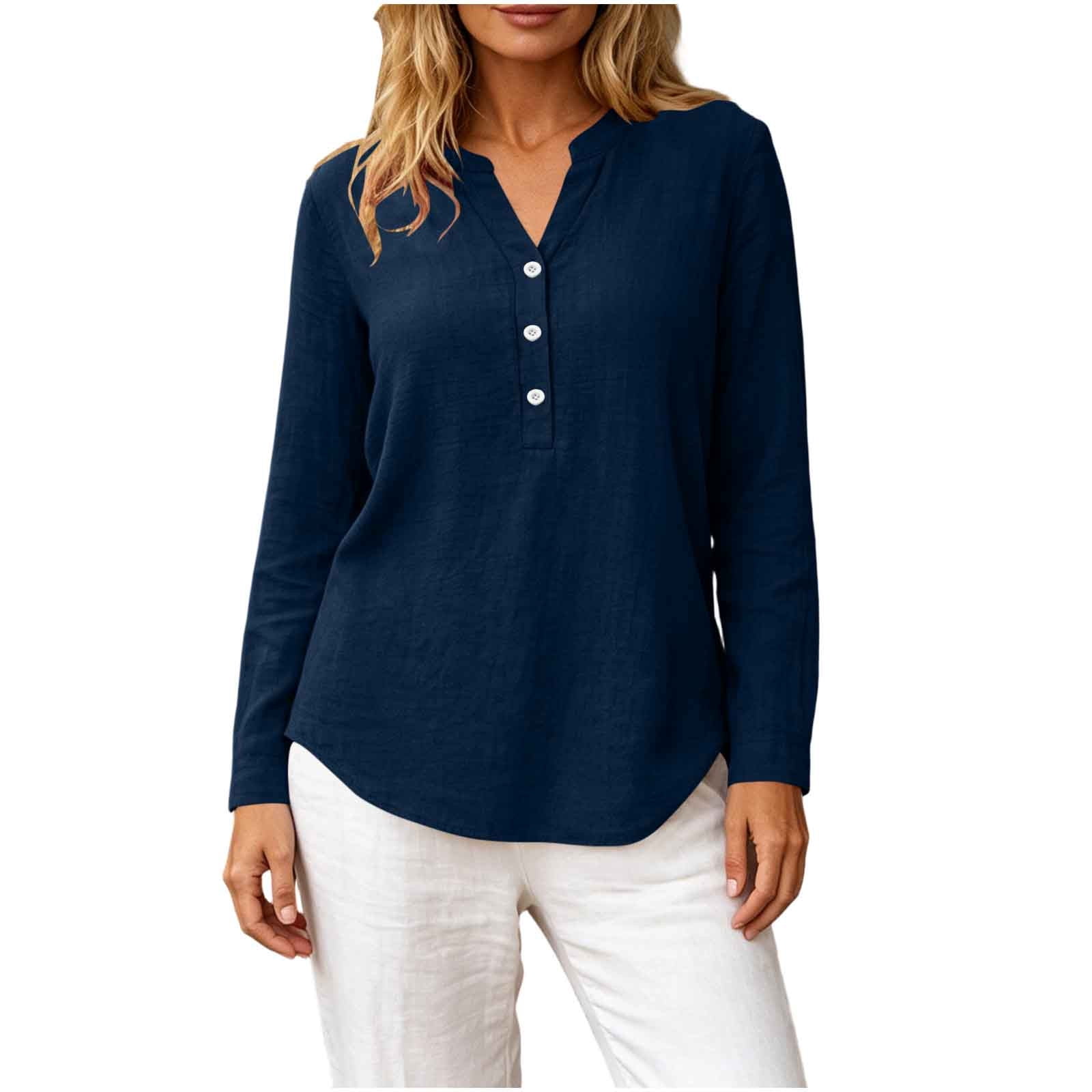 APEXFWDT Women's Long Sleeve Henley Shirt Button V Neck Casual Tunic ...