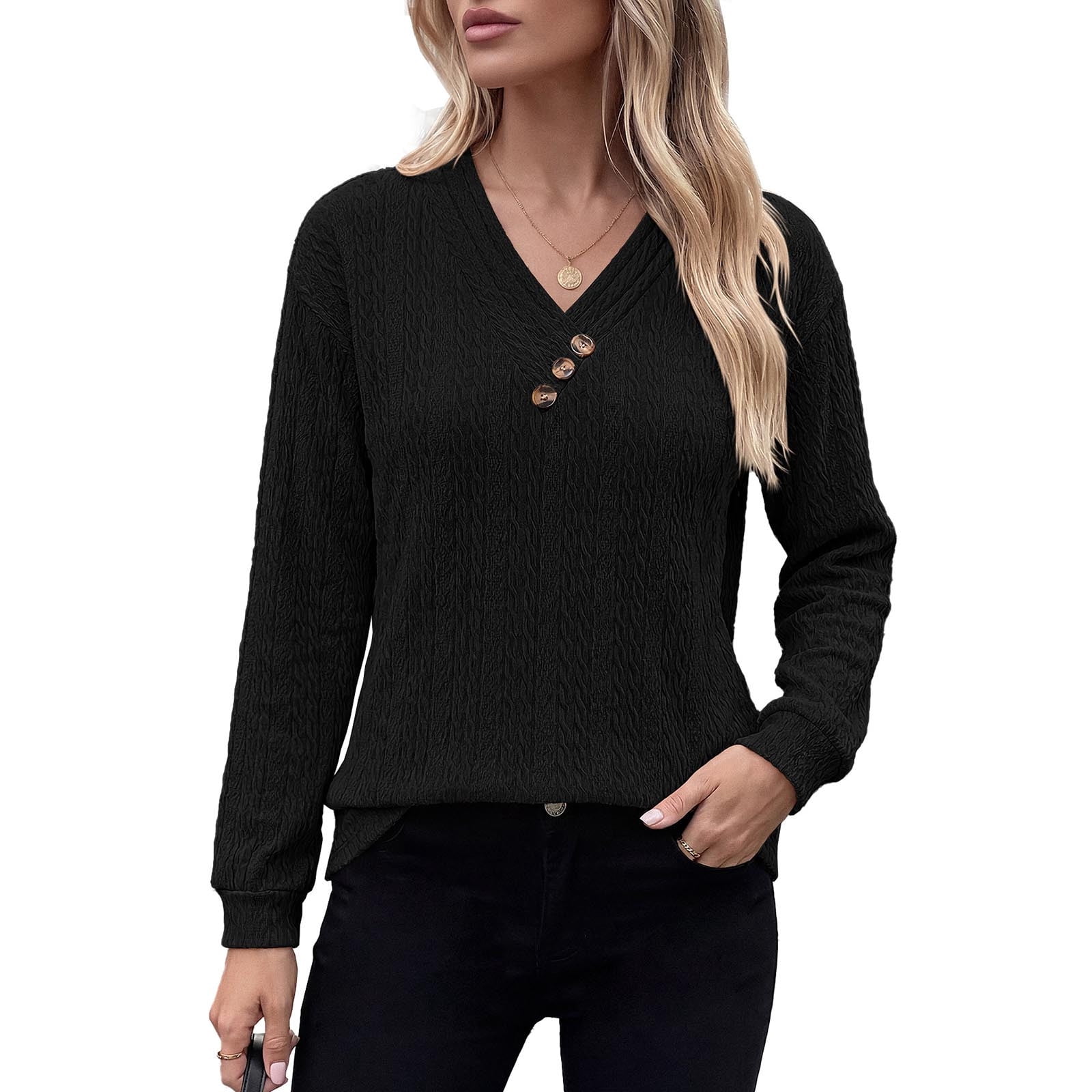 APEXFWDT Women's Long Sleeve V Neck Tunic Tops Ribbed Casual Soft ...