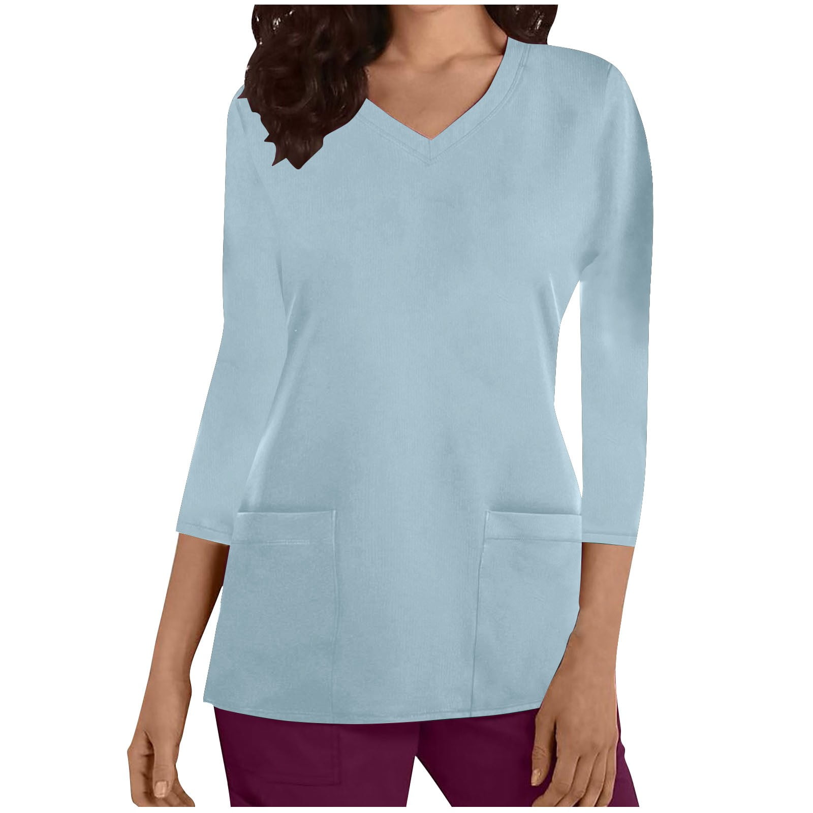APEXFWDT Women's Medical Worker Uniform Top V-Neck 3/4 Sleeve Scrub Top ...