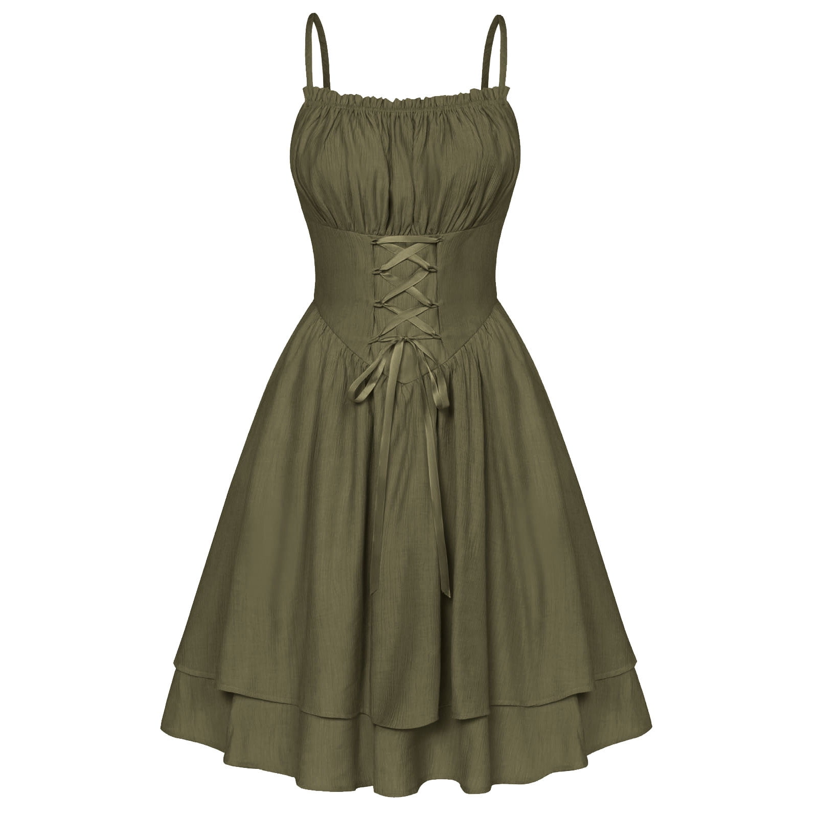 APEXFWDT Women’s Medieval Gothic Dress Sleeveless Strap Pleated Dress ...