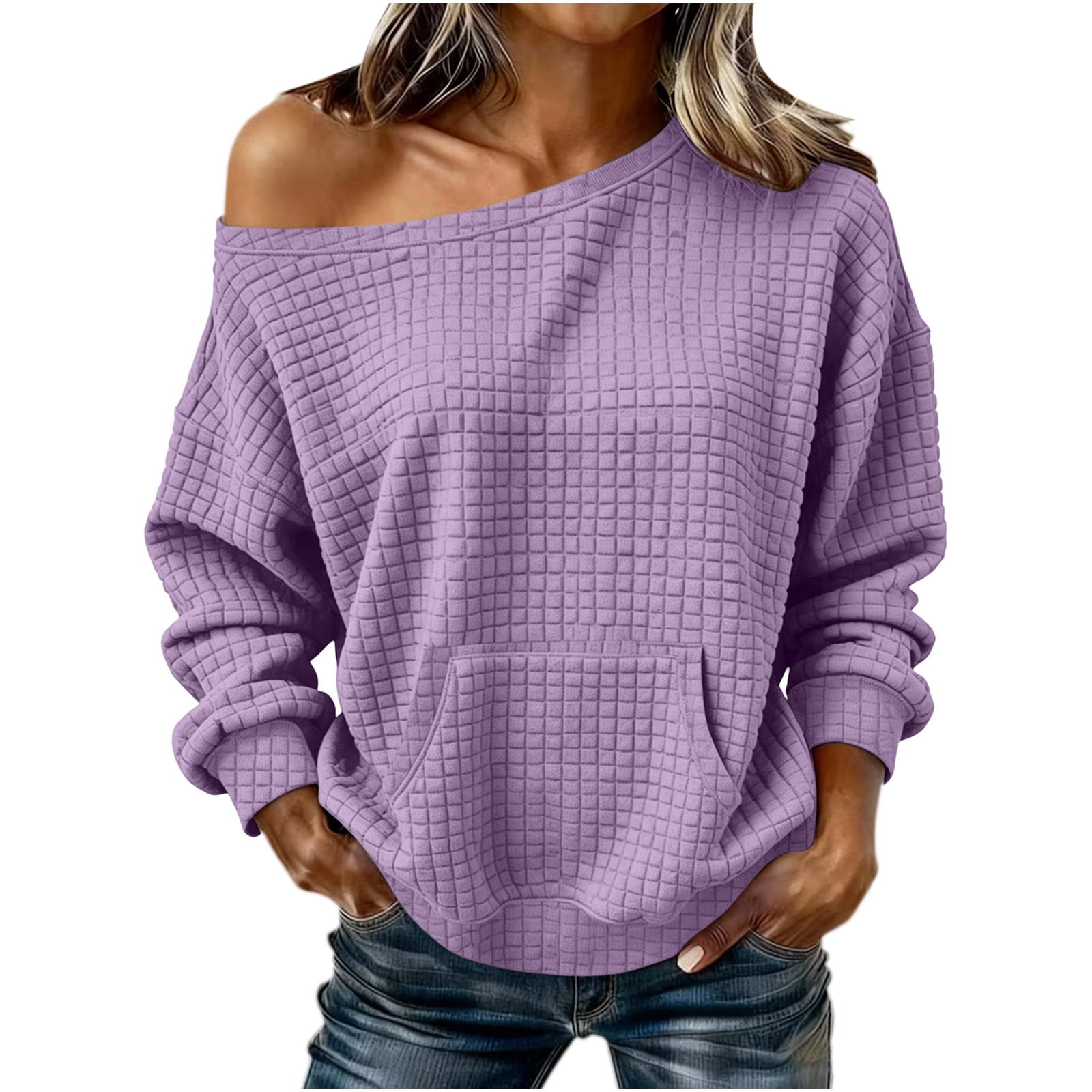 APEXFWDT Women's Off The Shoulder Tops Long Sleeve Waffle Knit ...