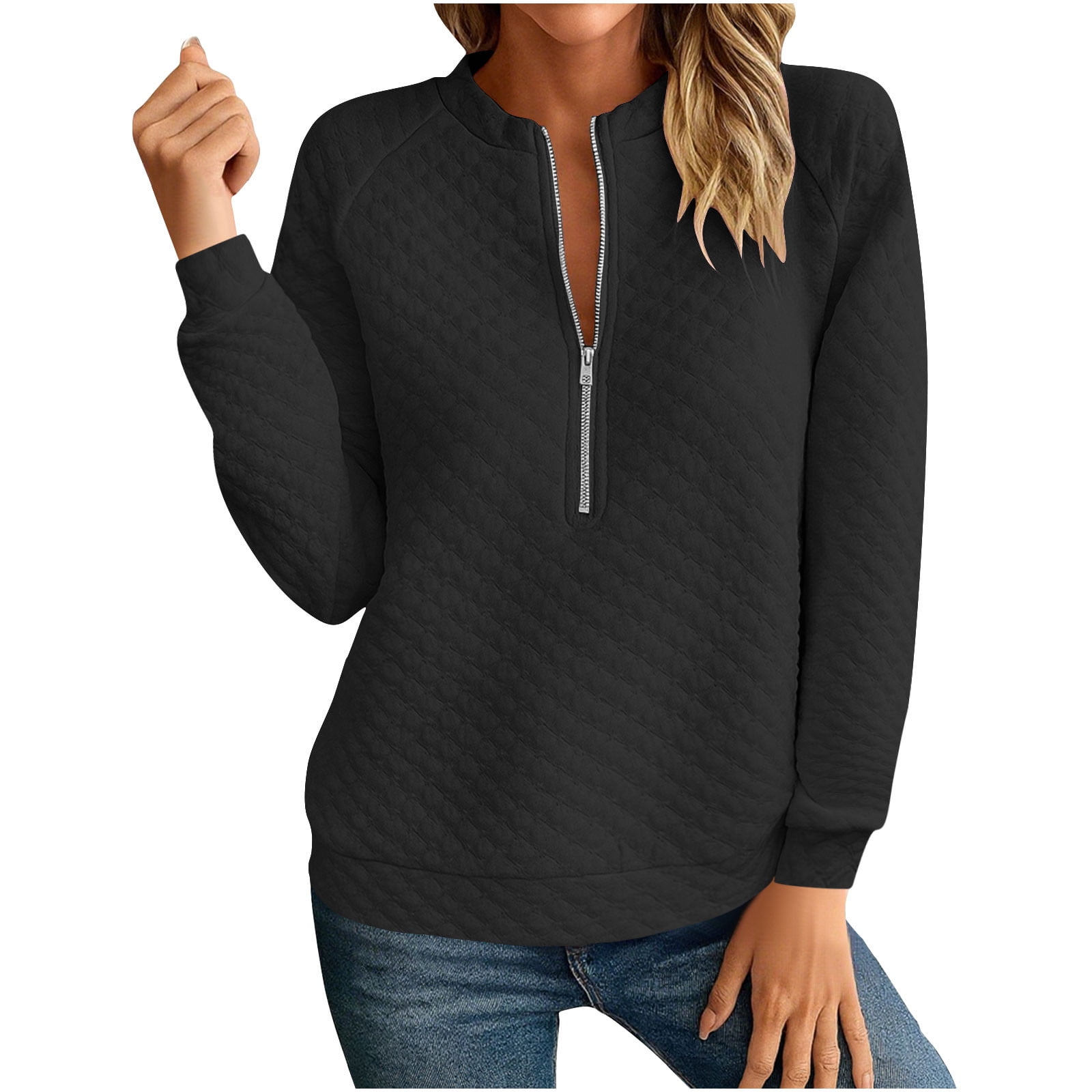 APEXFWDT Women's Plus Size Half-Zip Pullover Casual Stand Collar Raglan ...