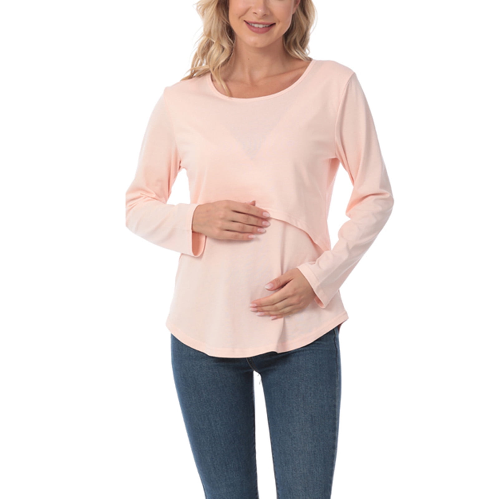 APEXFWDT Women’s Plus Size Maternity Nursing Tops Long Sleeve Double ...