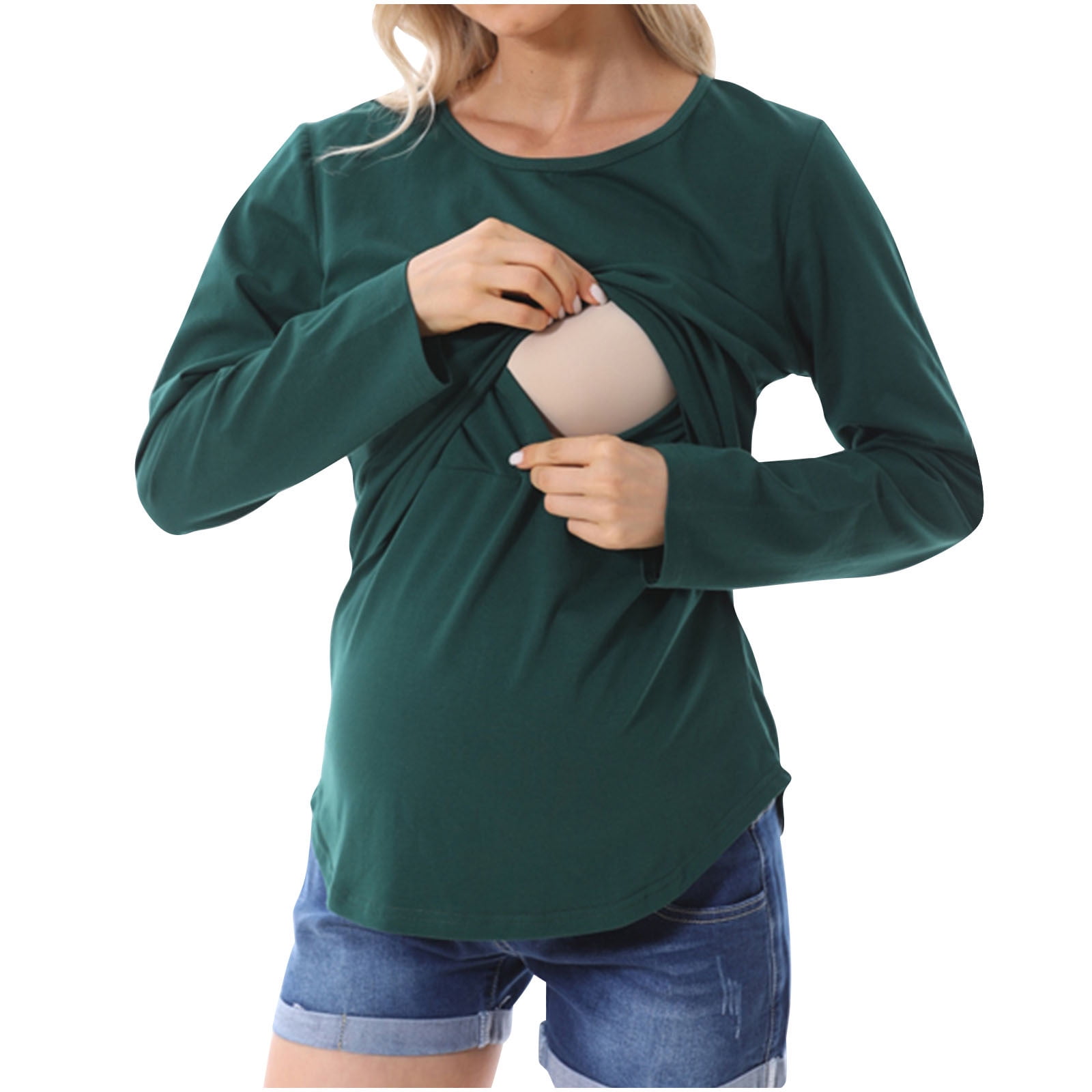 APEXFWDT Women’s Plus Size Maternity Nursing Tops Long Sleeve Double ...