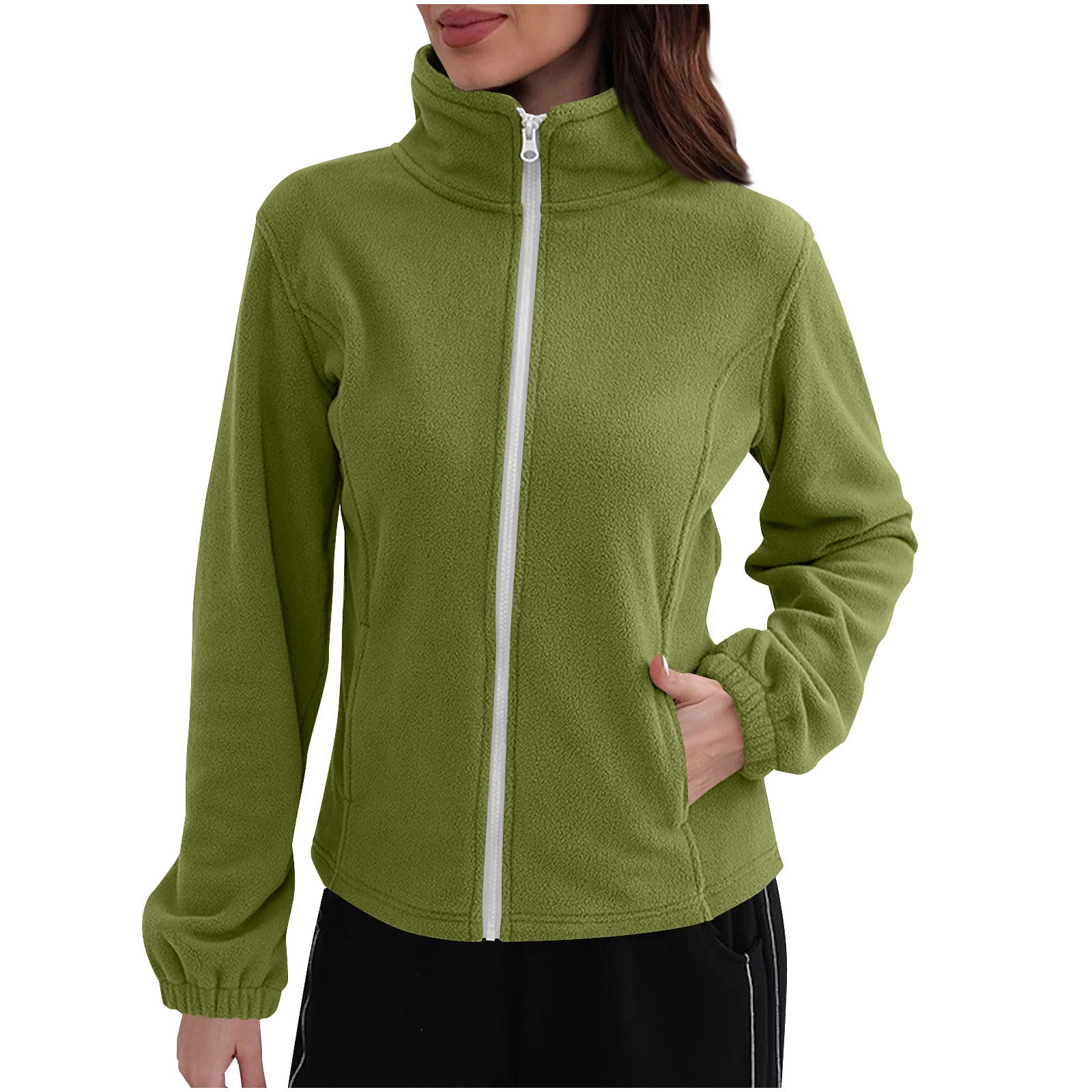 APEXFWDT Women's Polar Fleece Warm Jacket Zip-Up Stand Collar Basic ...