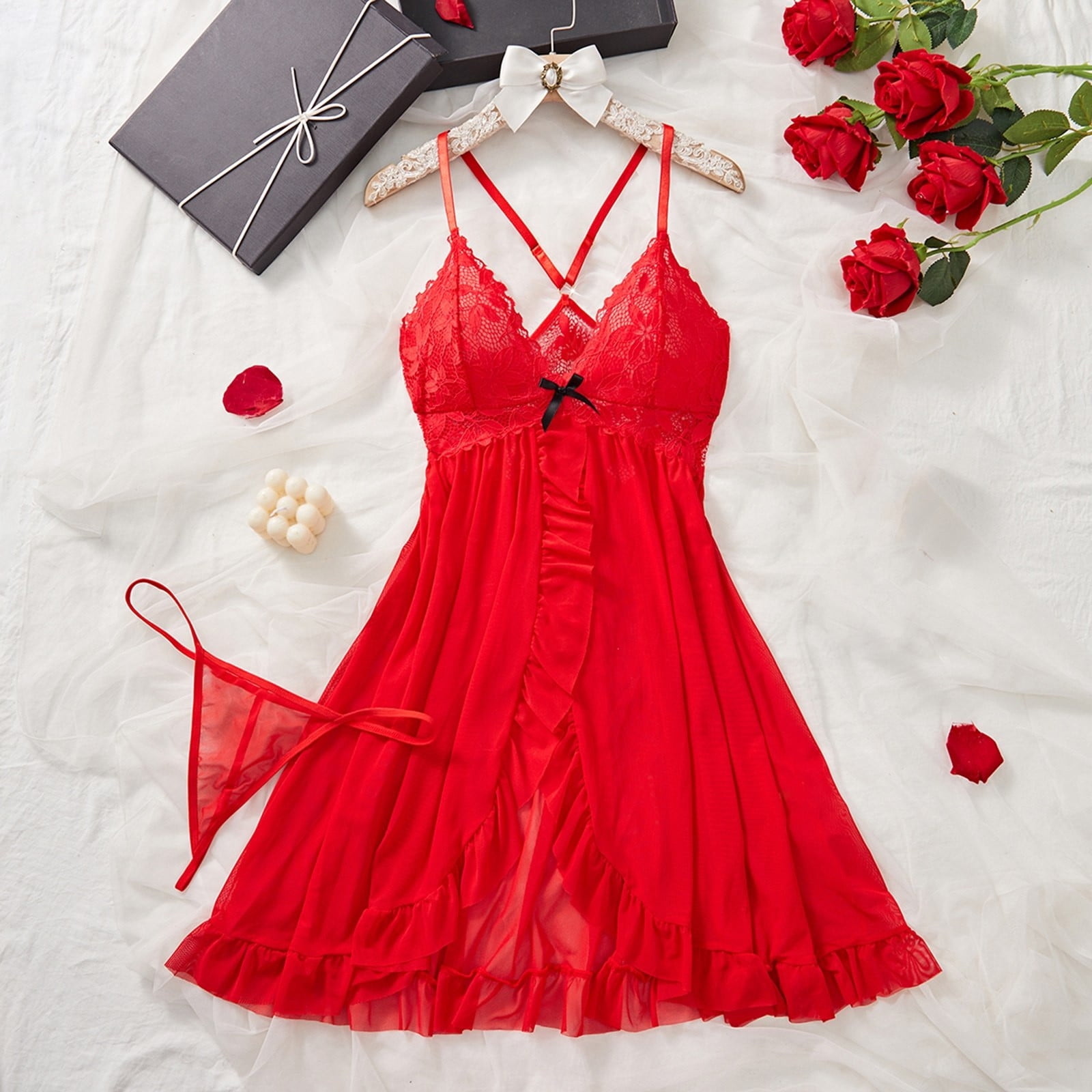 APEXFWDT Women's Premium Floral Lace Teddy Set - Lace Bralette & V ...