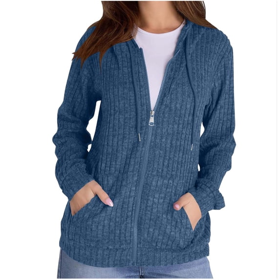 APEXFWDT Women's Ribbed Zip Up Hoodie Lightweight Long Sleeve Casual ...
