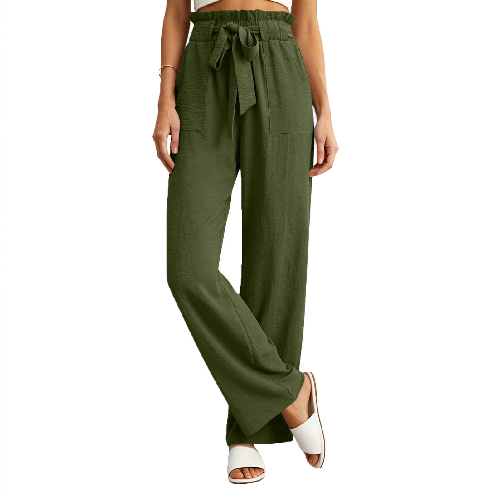 APEXFWDT Women's Ruffle Waist Dress Pants Straight Leg Casual Work ...