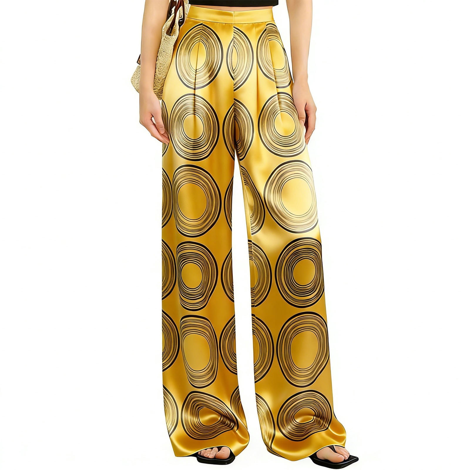 APEXFWDT Women's Satin Wide Leg Pants Floral Silky Casual Dressy Pants ...
