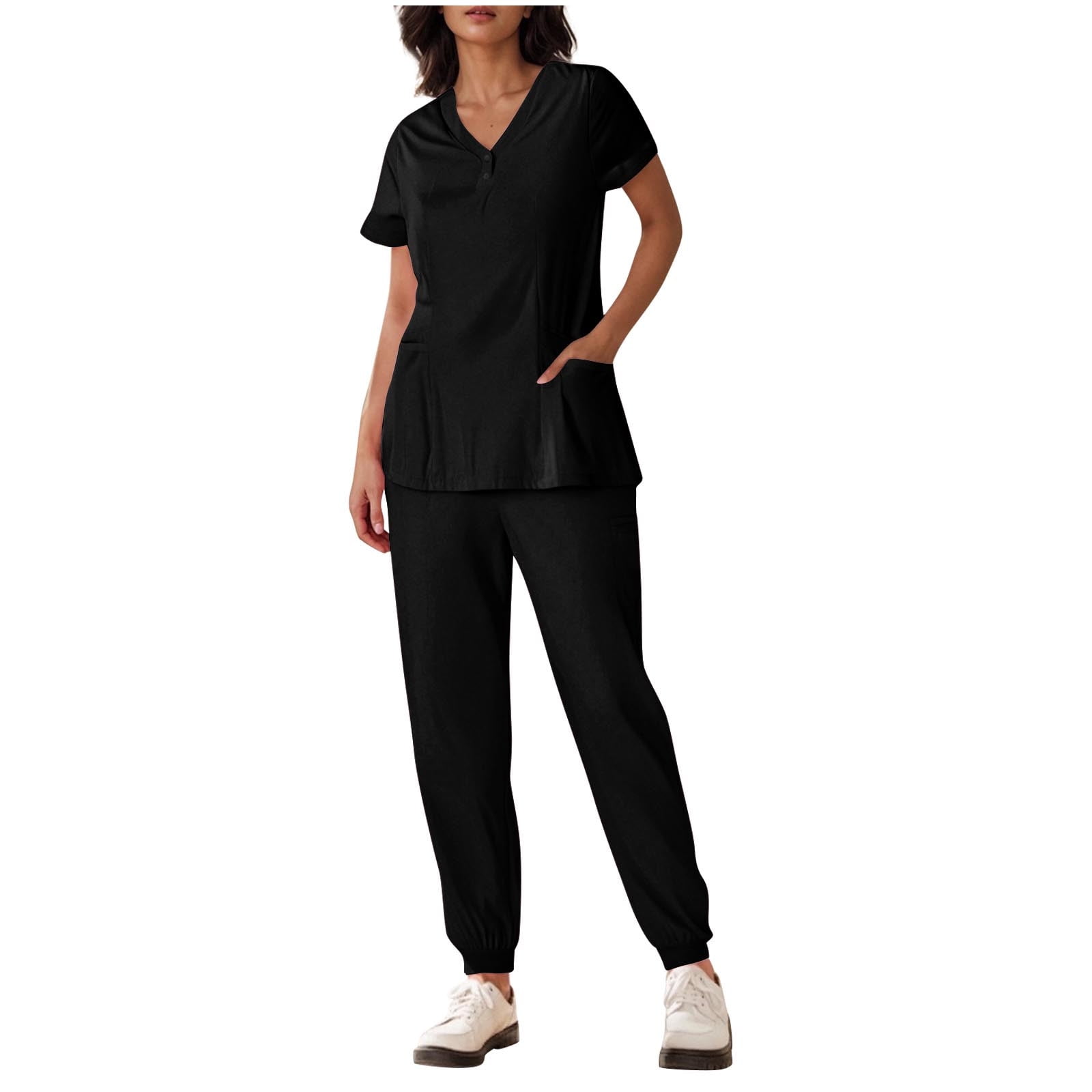 APEXFWDT Women’s Scrubs Set – Short Sleeve Button V-Neck Top and ...