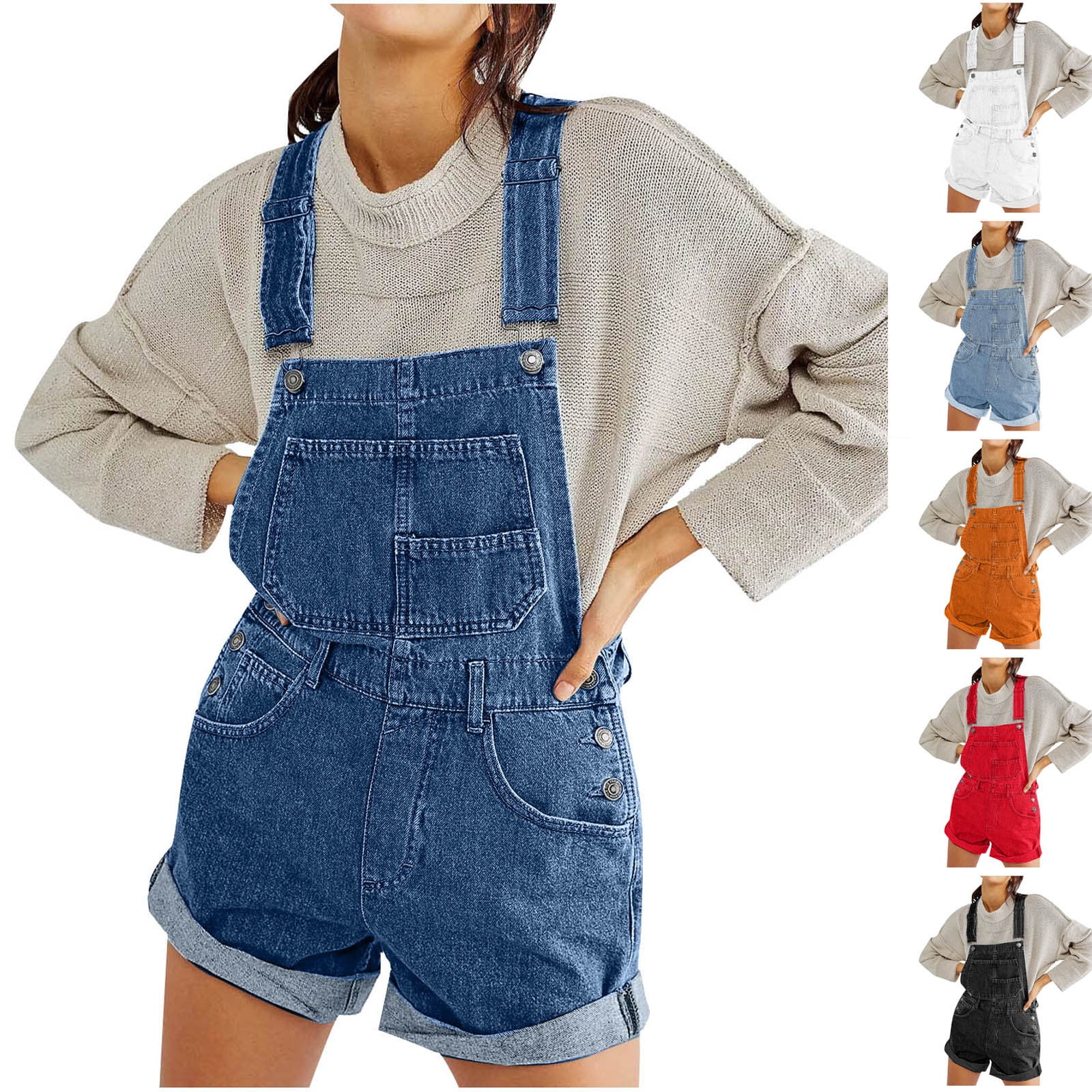 APEXFWDT Women's Short Overalls Adjustable Denim Bib Overall Shorts ...