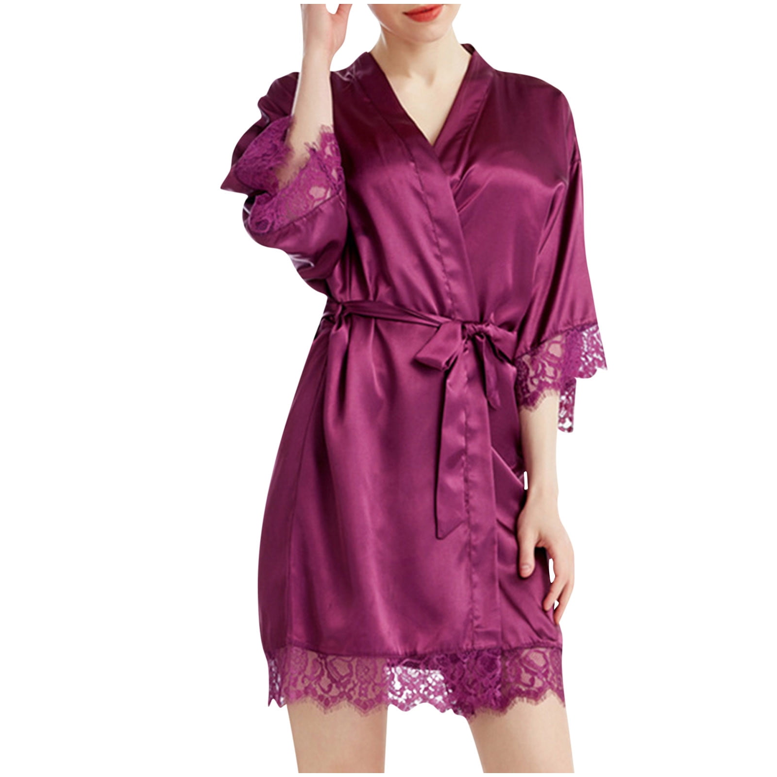 APEXFWDT Women's Short Satin Robes Silky Bathrobe Bridesmaid Sleepwear ...