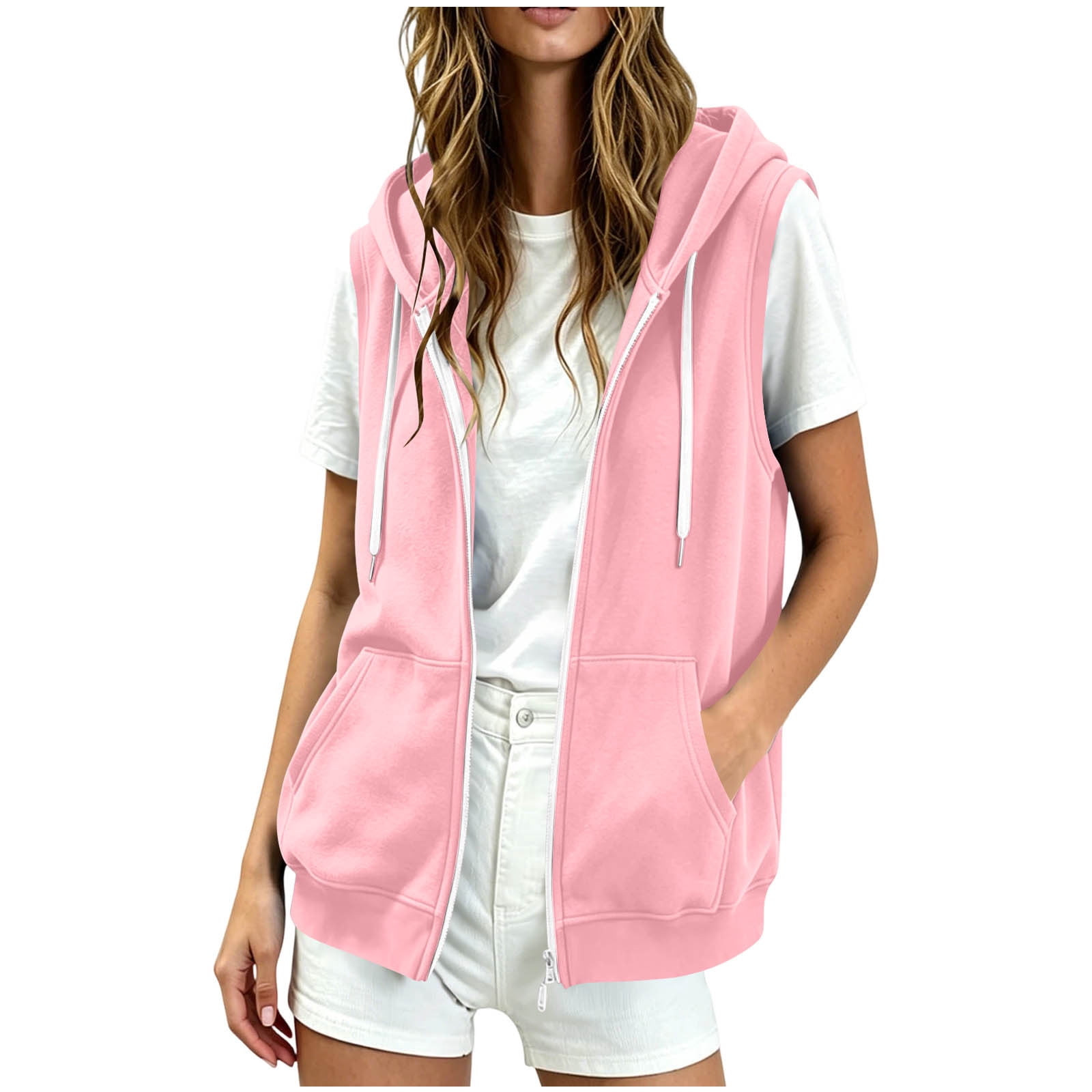 APEXFWDT Women's Sleeveless Hoodies Sweatshirt Zip Up Vest Drawstring ...