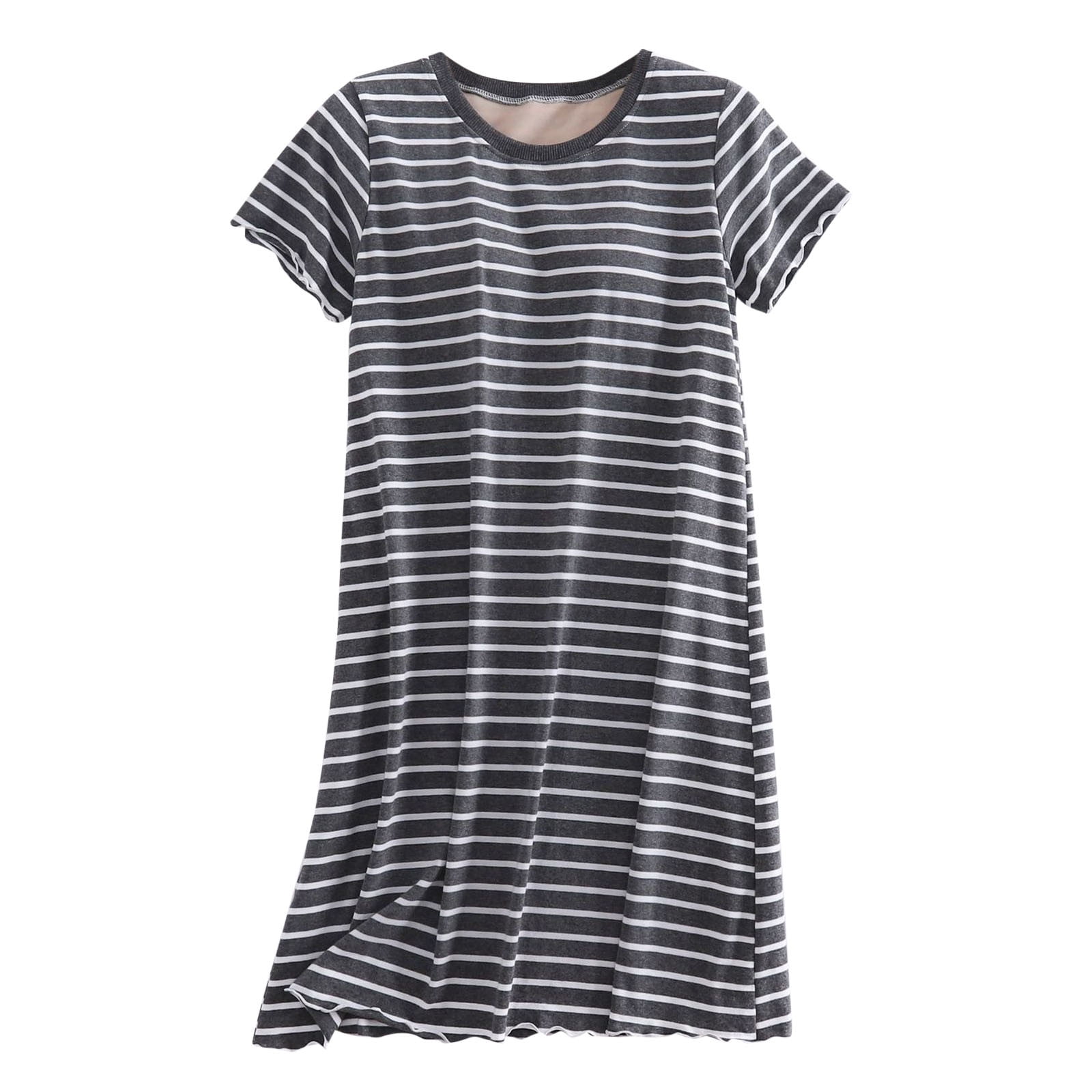 APEXFWDT Women's Soft Nightgown Striped Sleep Dress with Built in Shelf ...