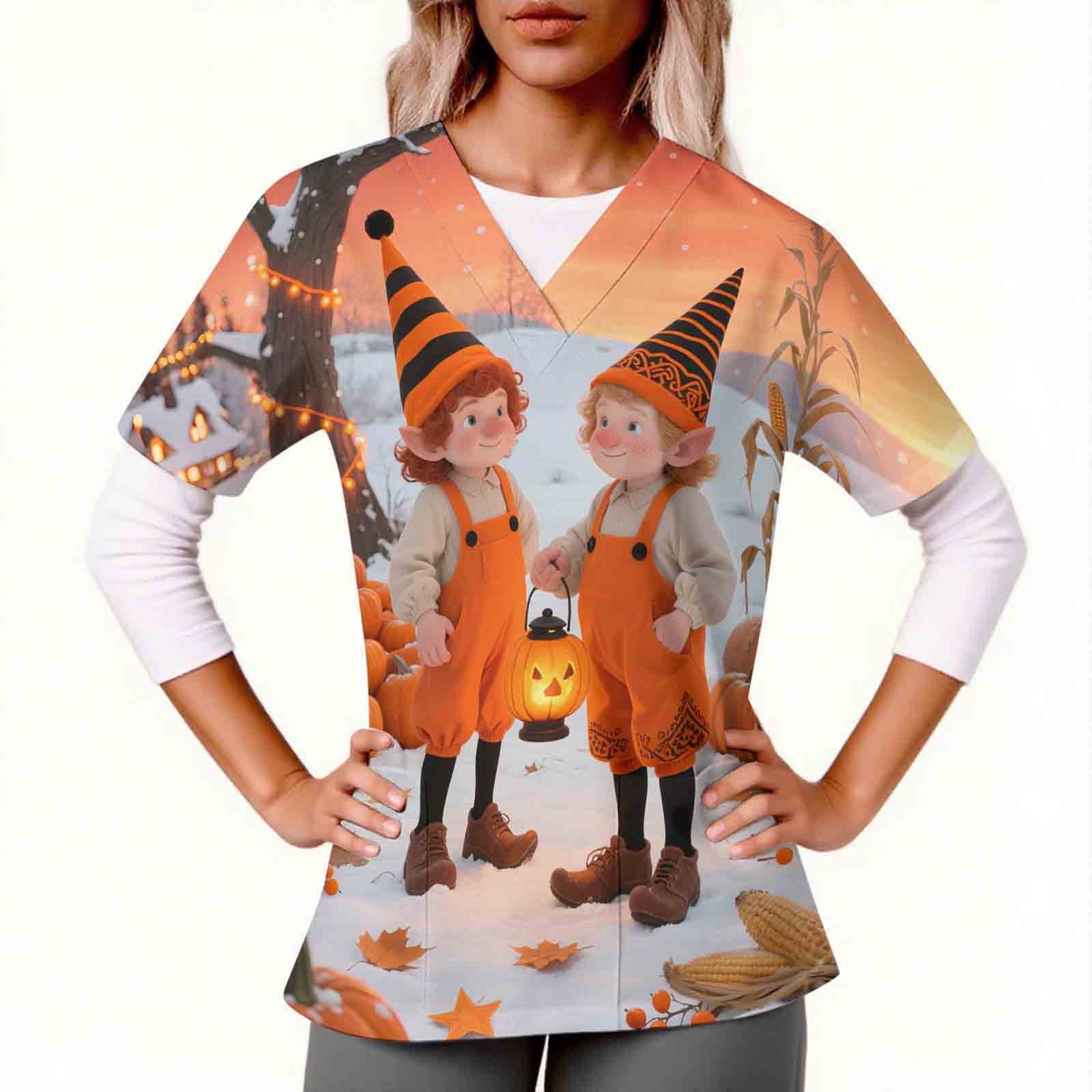APEXFWDT Women's Thanksgiving Print Scrub Top Cute Granphic Nurse ...