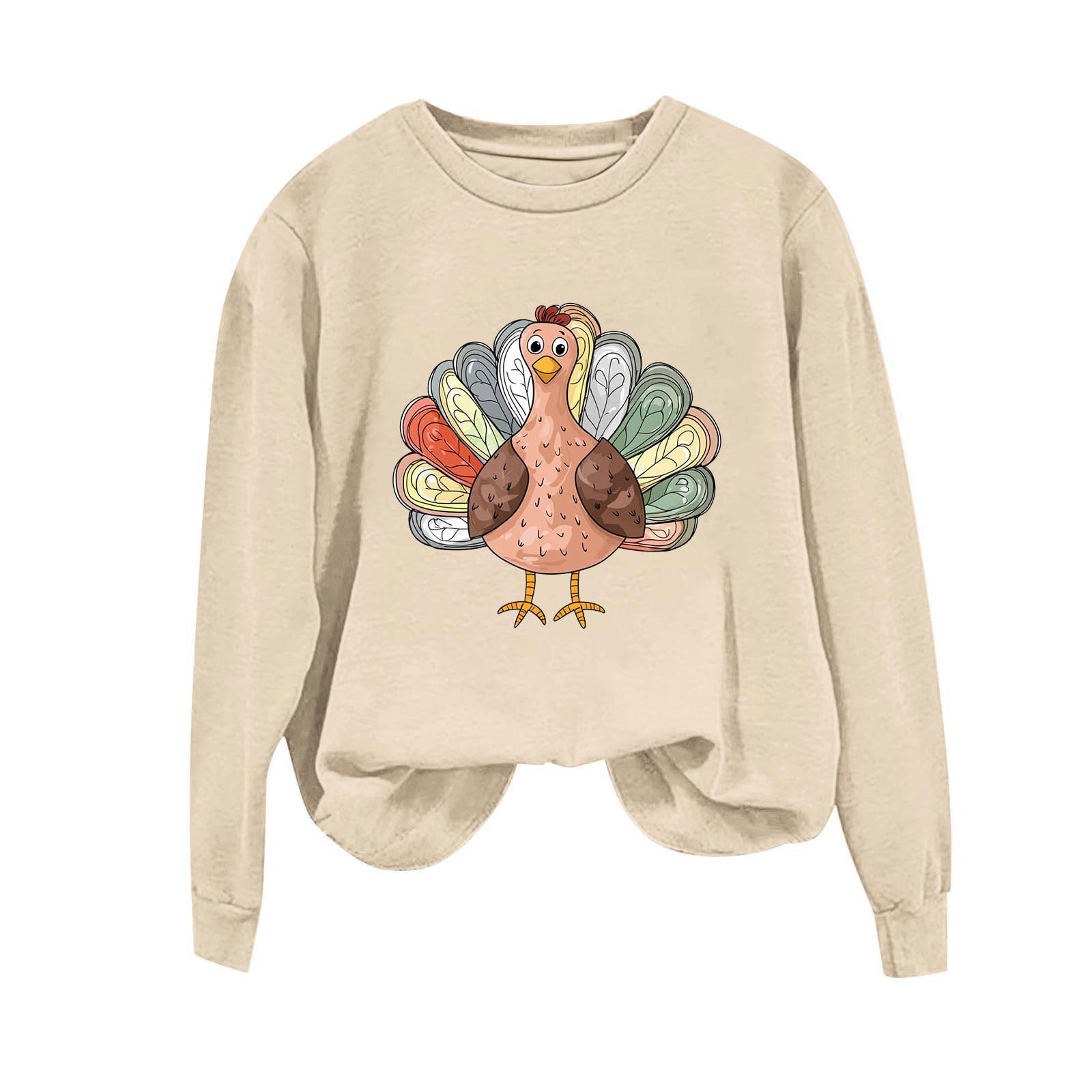 APEXFWDT Women's Thanksgiving Turkey Print Sweatshirt Crew Neck Long ...