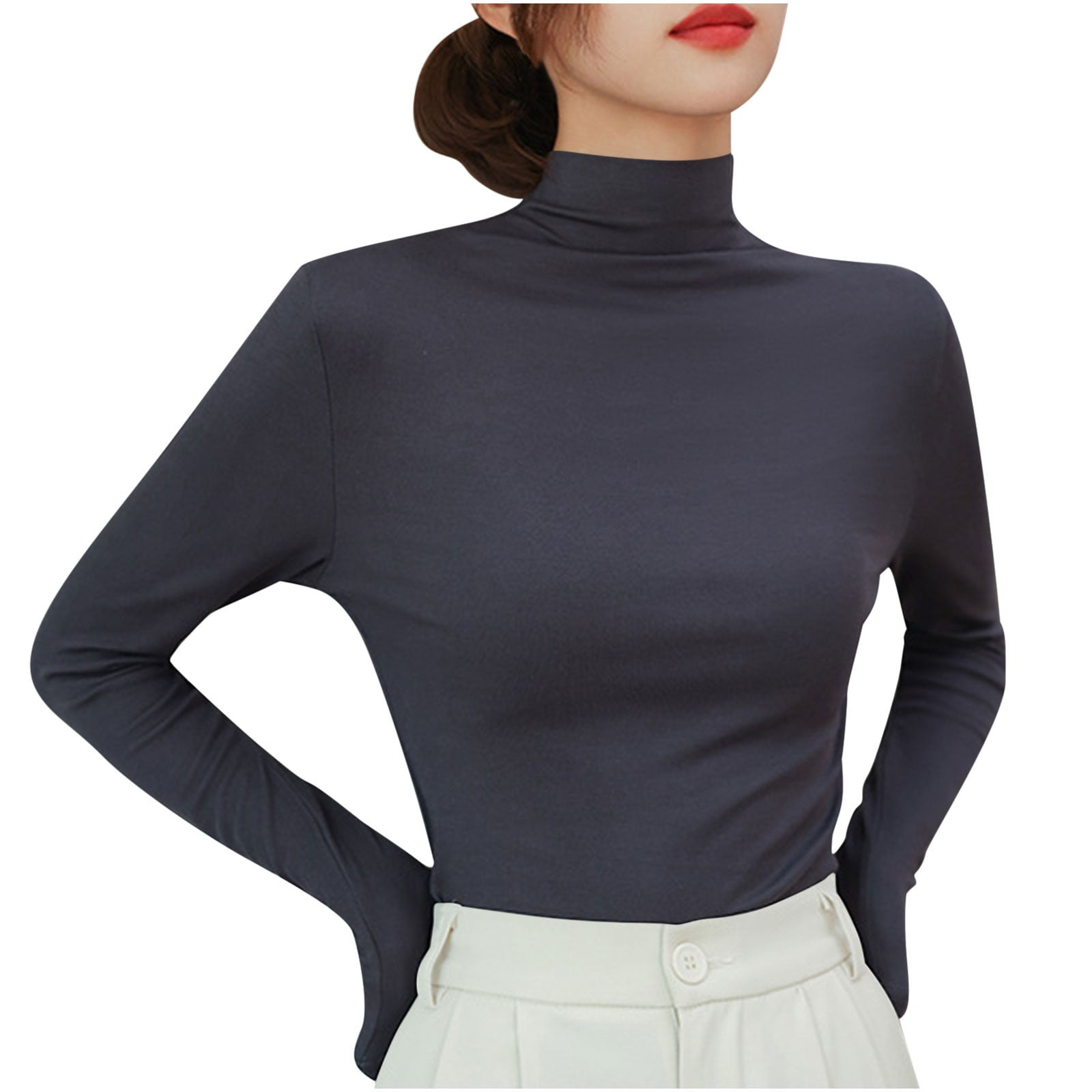 APEXFWDT Women's Thermal Mock Neck Fitted Tee Stretchy Long Sleeve Base ...