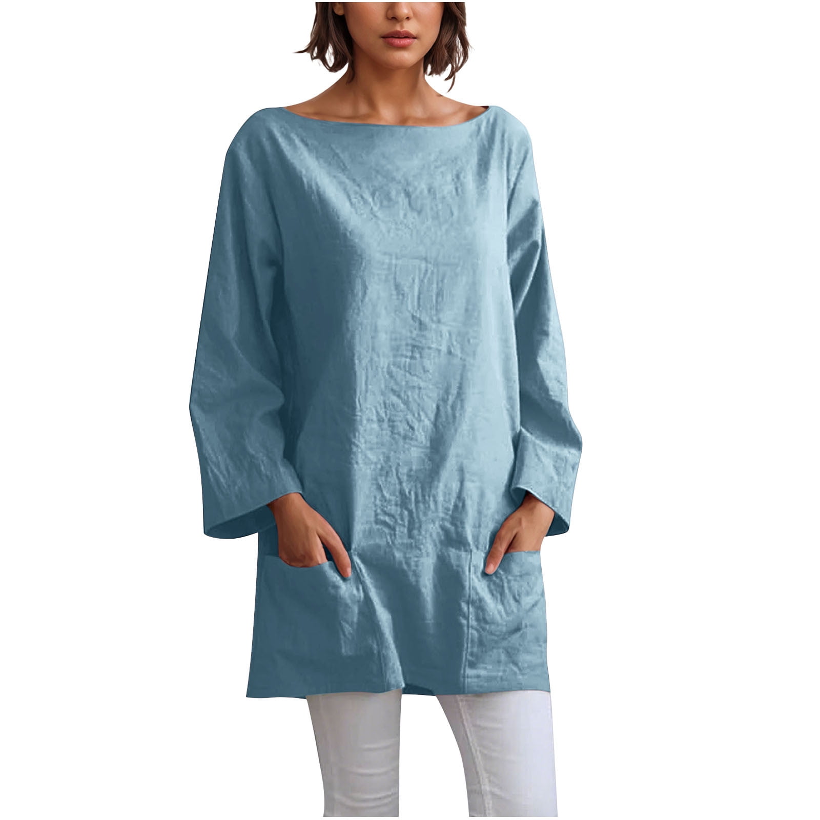 APEXFWDT Women's Tunic Blouse for Legging 3/4 Sleeve Loose Fit Long ...