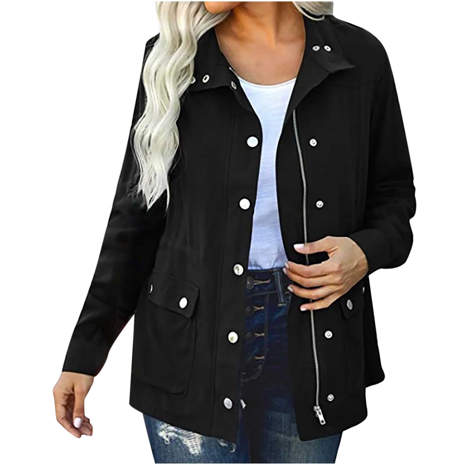 APEXFWDT Women's Utility Jackets Zip Up Snap Button Anorak Jackets ...