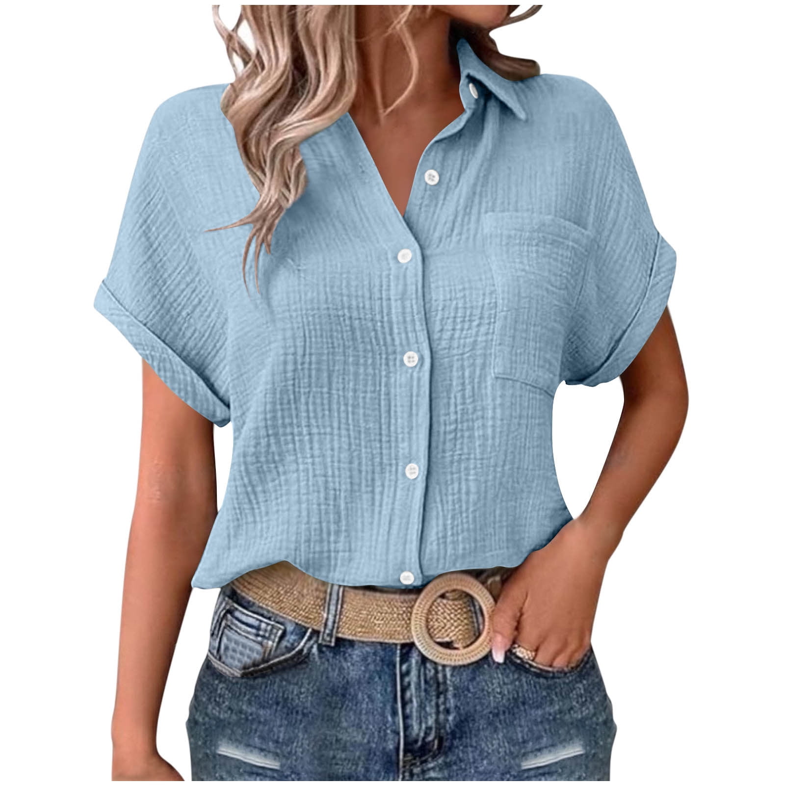 APEXFWDT Women's Utility Shirt Short Sleeve Button Down Pocket Top with ...