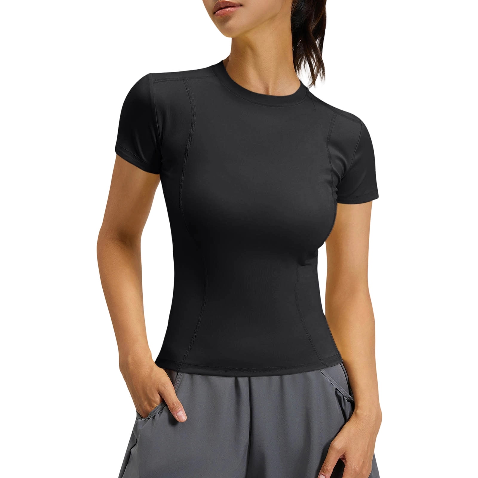 APEXFWDT Women's Yoga Workout T-Shirt Raglan Sleeve Round Neck Slim Fit ...