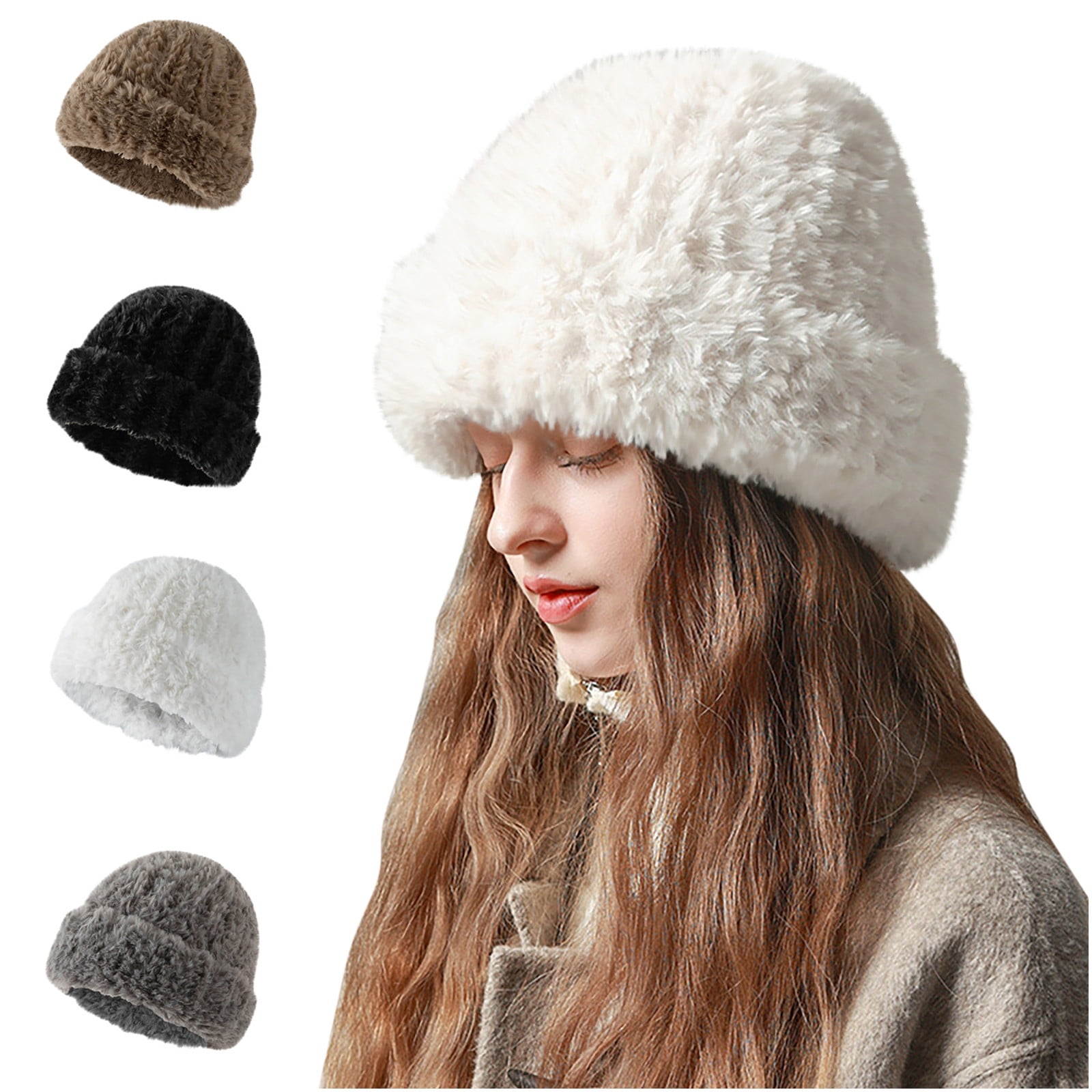 APEXFWDT Womens Bucket Hat, Fuzzy Furry Winter Warm Fisherman Cap ...