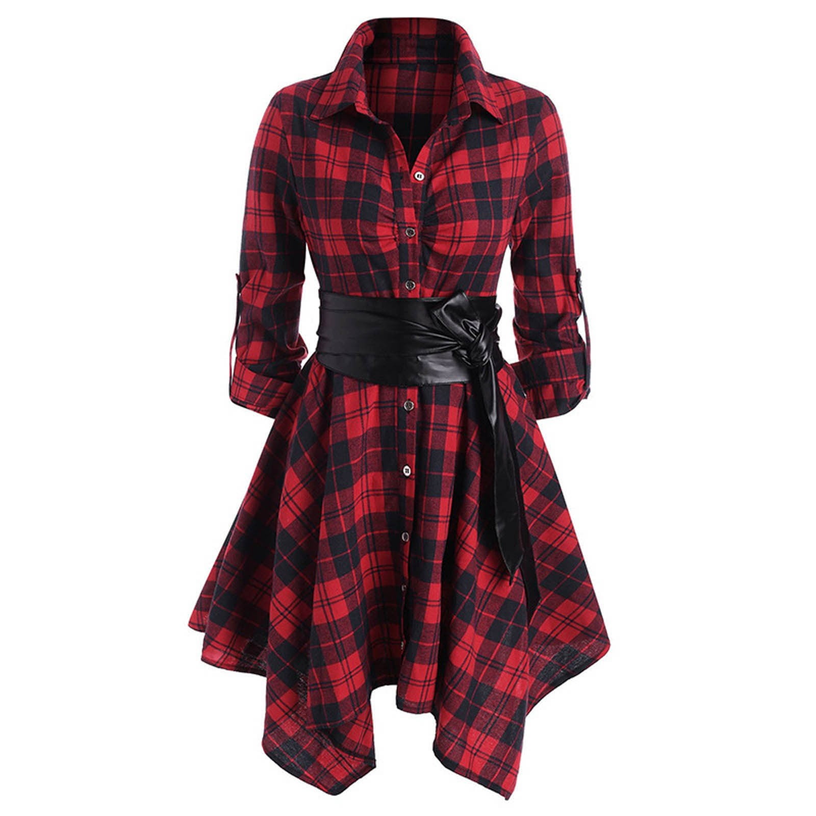 APEXFWDT Womens Flannel Plaid Shirt Dress Flannel Roll up Long Sleeve ...