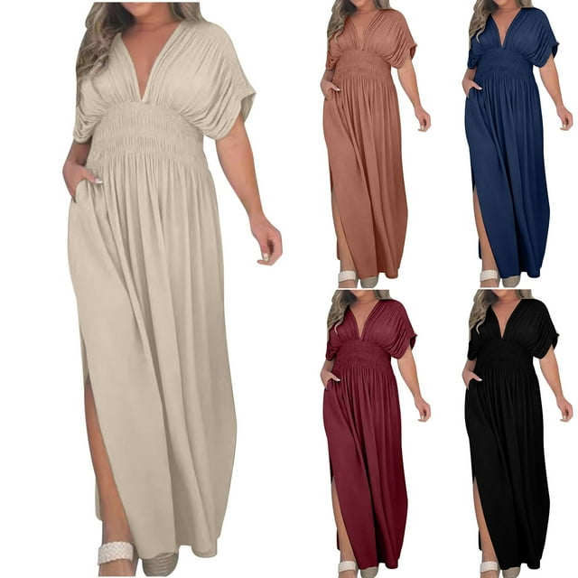 Apexfwdt Womens Formal Dresses Wrap V Neck Sexy Wedding Guest Maxi