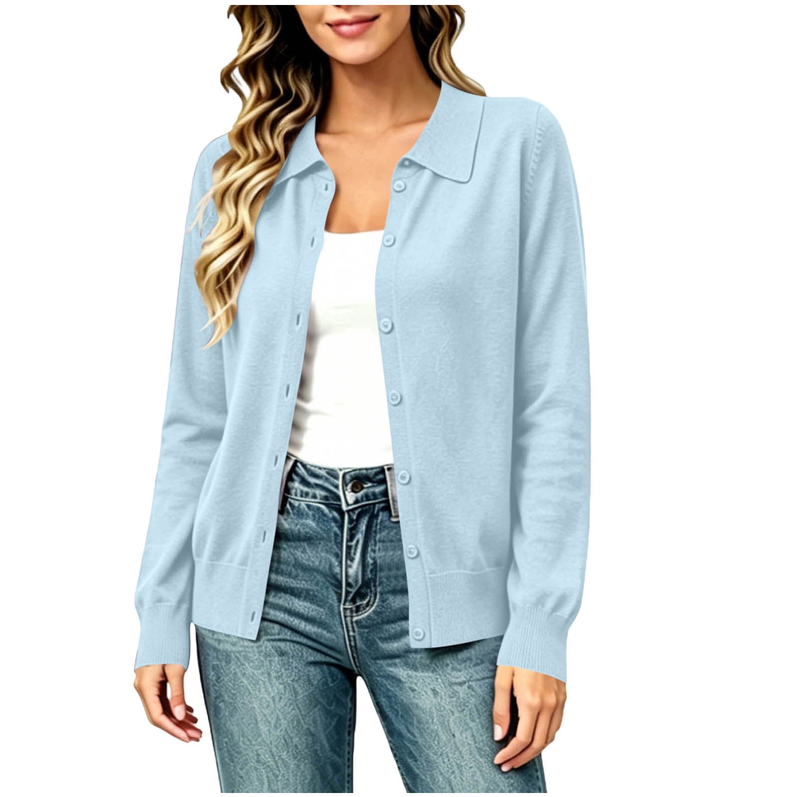 APEXFWDT Womens Lapel Collar Button Down Cardigan Sweaters Long Sleeve ...