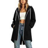 APEXFWDT Womens Long Hoodies Zip Up Oversized Sweatshirt Drawstring ...