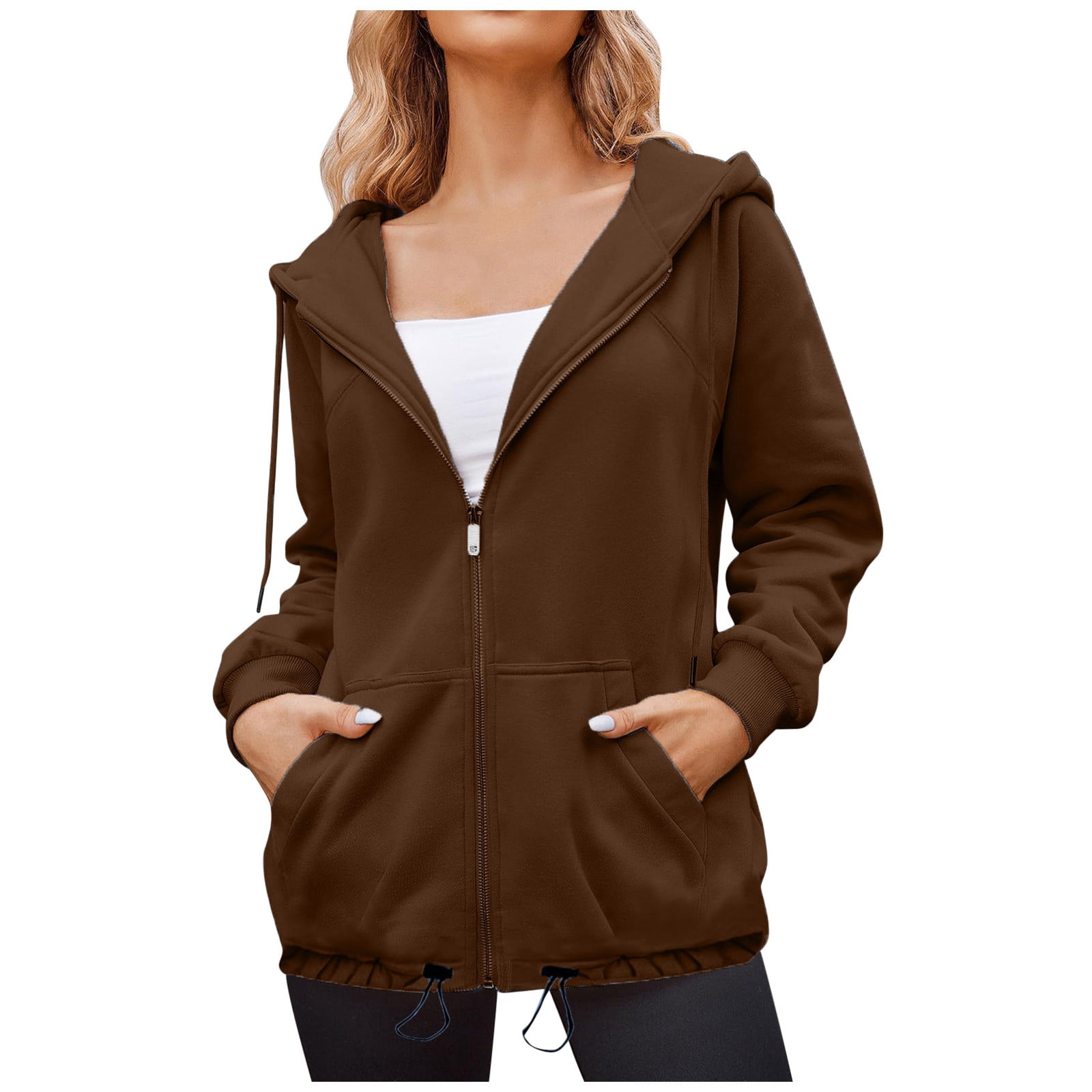 APEXFWDT Womens Long Sleeve Hooded Sweatshirt Casual Zip Up Jacket ...