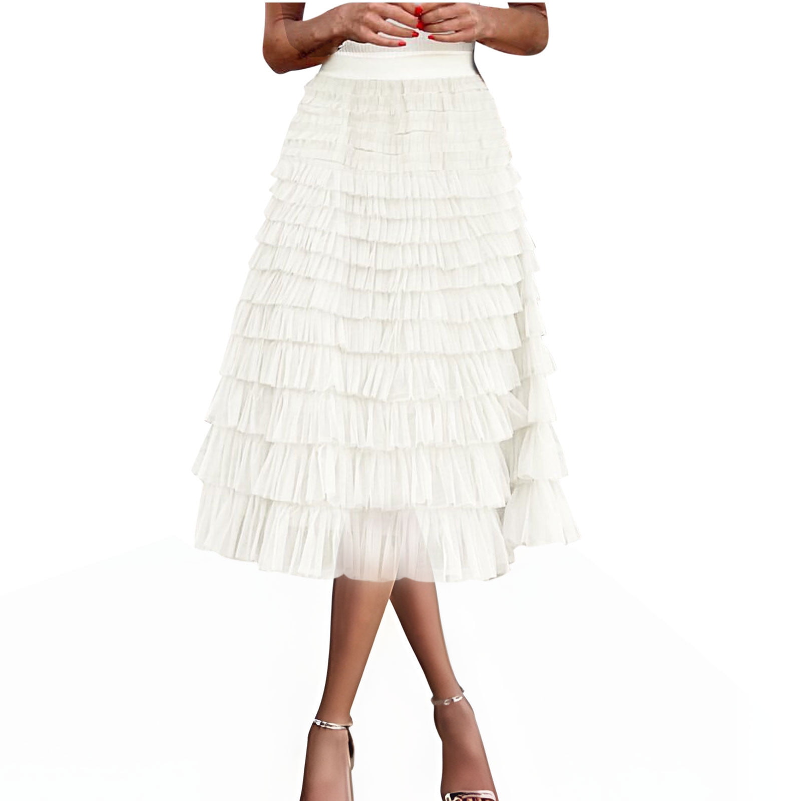 APEXFWDT Womens Midi Tulle Skirt A Line High Waisted Tiered Layered ...