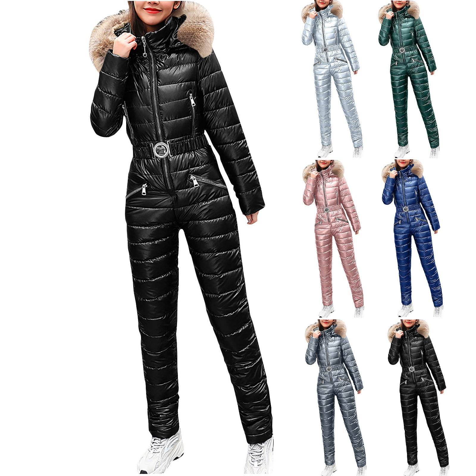 APEXFWDT Womens One Piece Snowsuit Winter Onesie Warming Ski Suit ...