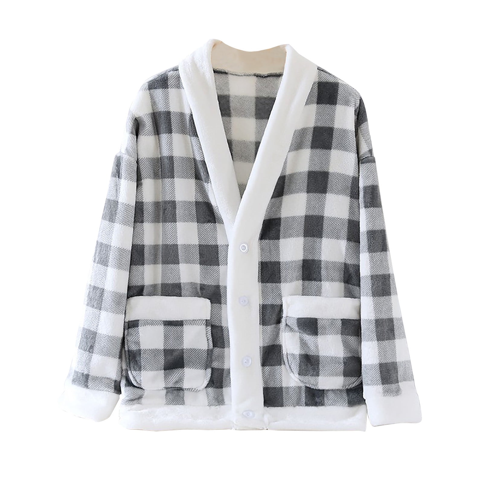 APEXFWDT Womens Pajama Top, Fuzzy Fleece Pajama Loungewear, Plaid ...