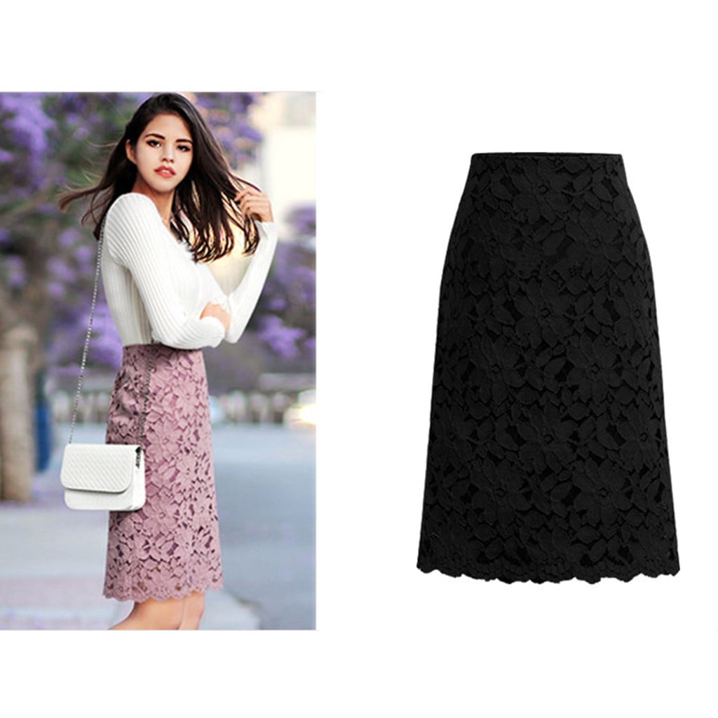 APEXFWDT Womens Plus Size Lace Elegant Pencil Midi Skirt High Waist ...