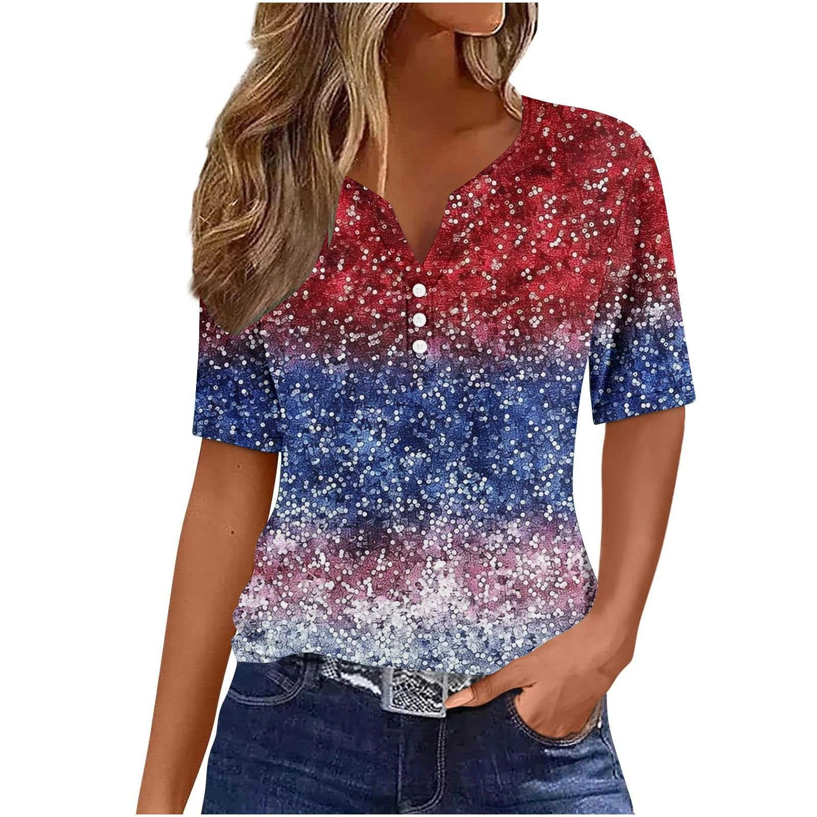 APEXFWDT Womens Plus Size USA Flag V-Neck Tee Breathable 4th of July ...