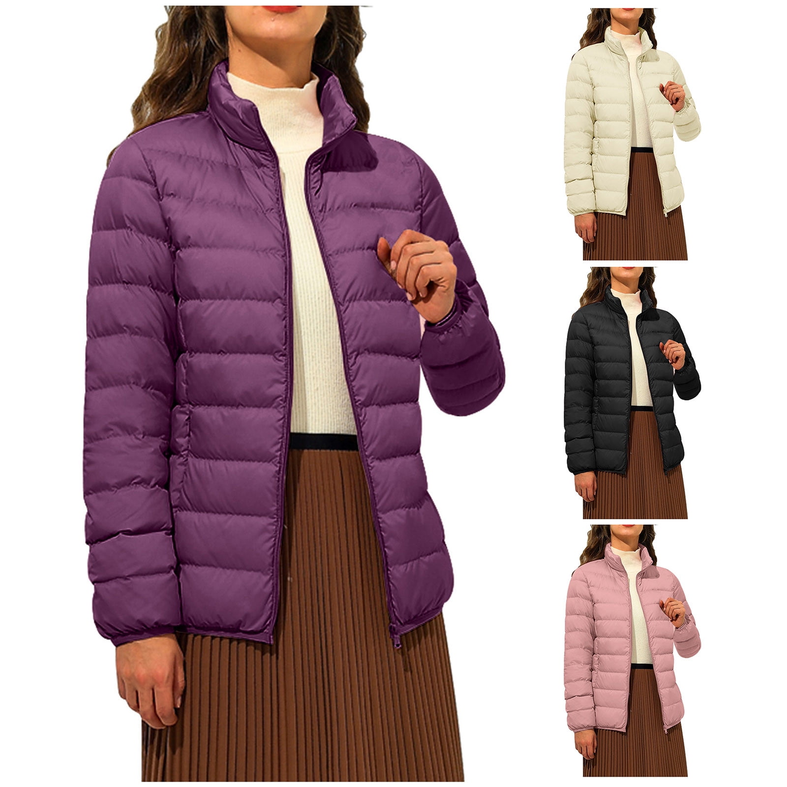 APEXFWDT Womens Quilted Puffer Jackets Plus Size Lightweight Zipper ...