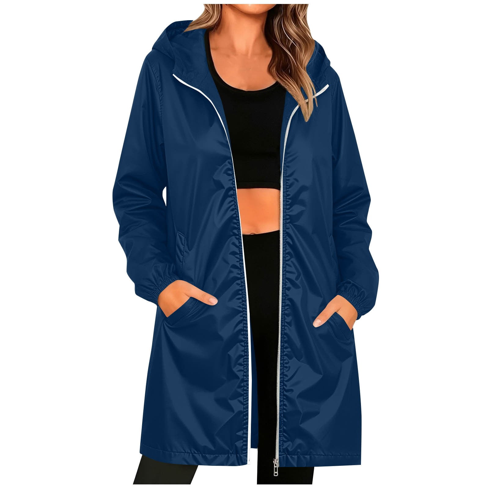 APEXFWDT Womens Raincoats Waterproof with Hood Long Rain Jacket Full ...
