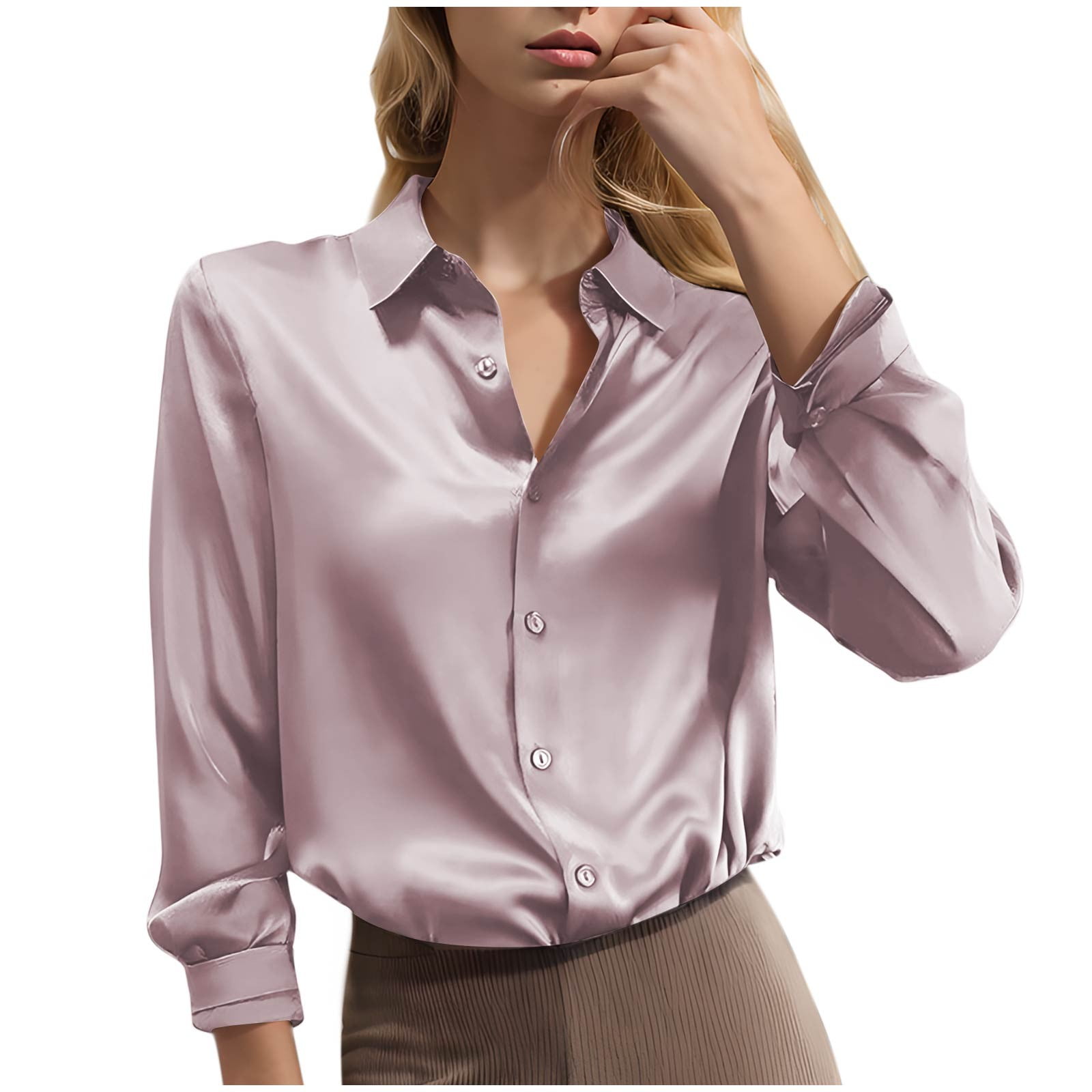 APEXFWDT Womens Satin Silk Button Down Shirts Silky Long Sleeve ...