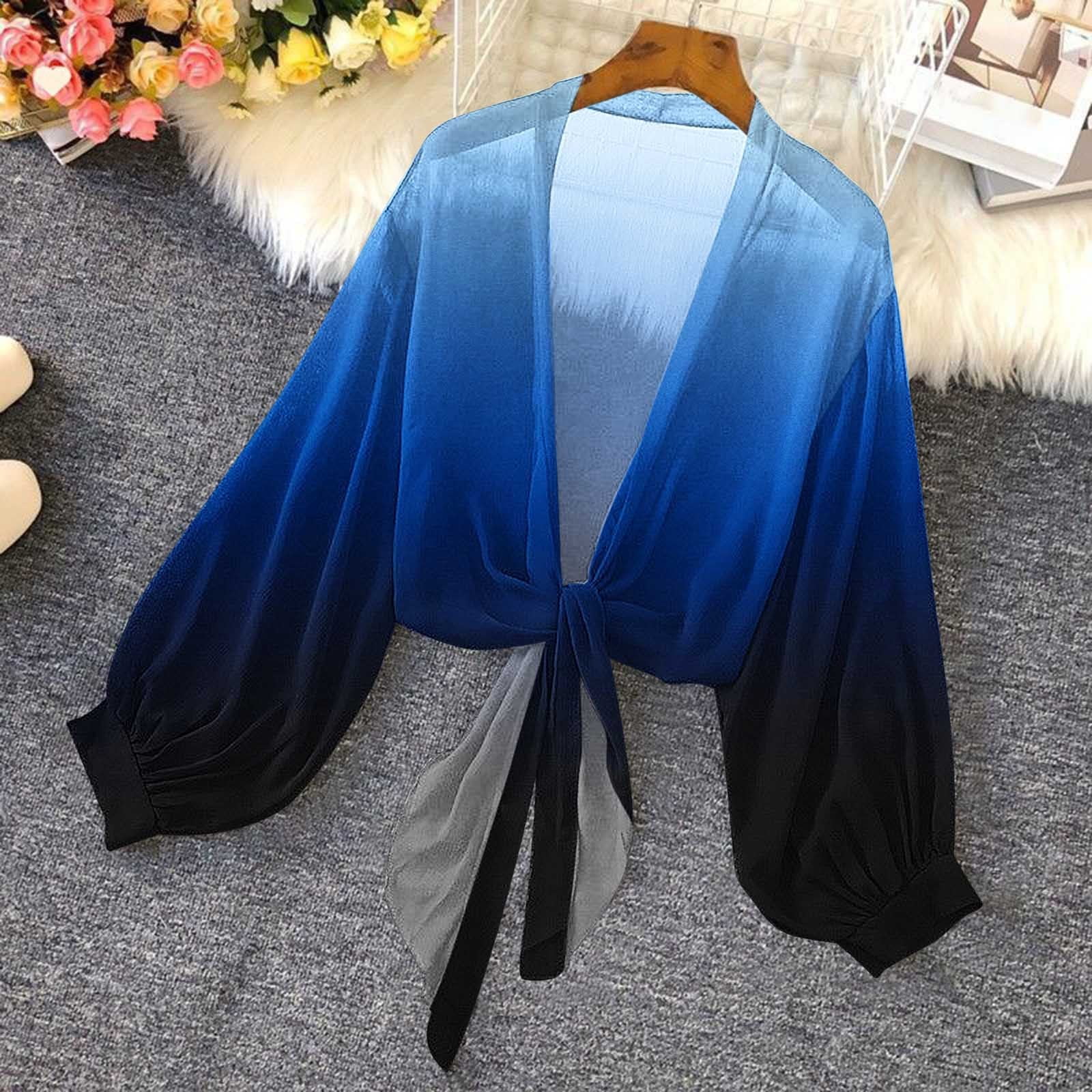APEXFWDT Womens Sheer Shrug Tie Front Long Sleeve Cropped Bolero ...