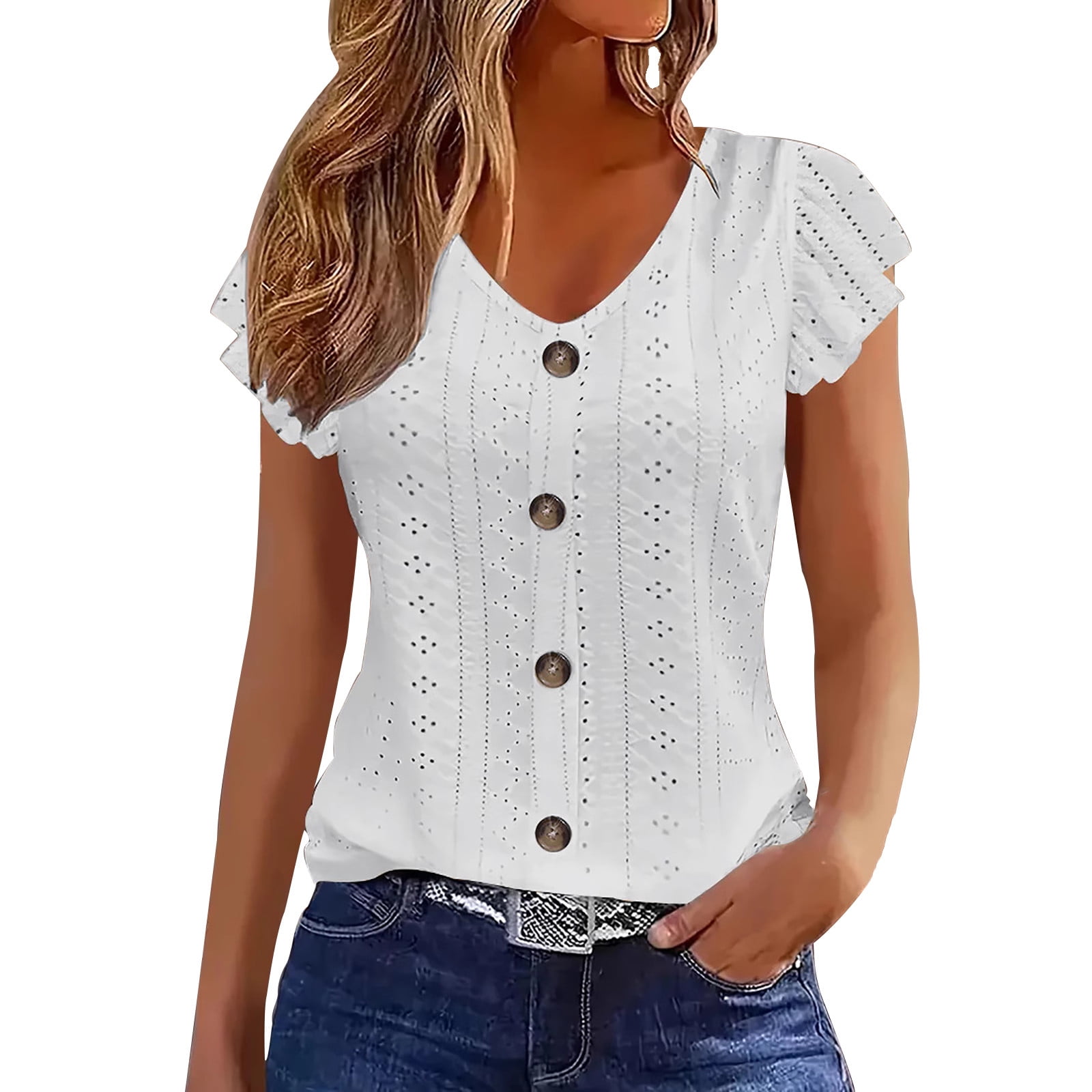 APEXFWDT Womens Summer Tops Cap Sleeve V Neck Shirts Trendy Casual ...