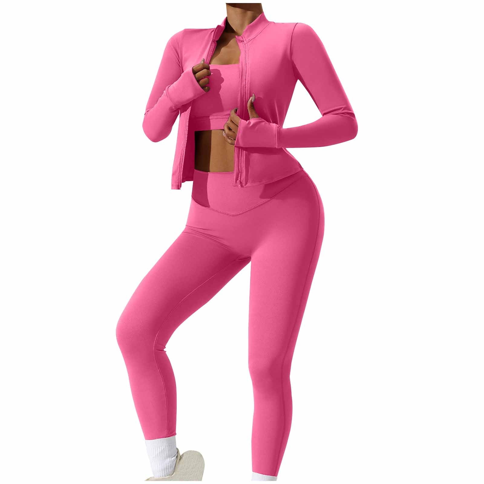 APEXFWDT Womens Workout Sets 2 Piece - Seamless Yoga Outfits Long Sleeve Zipper Crop Jacket High ...