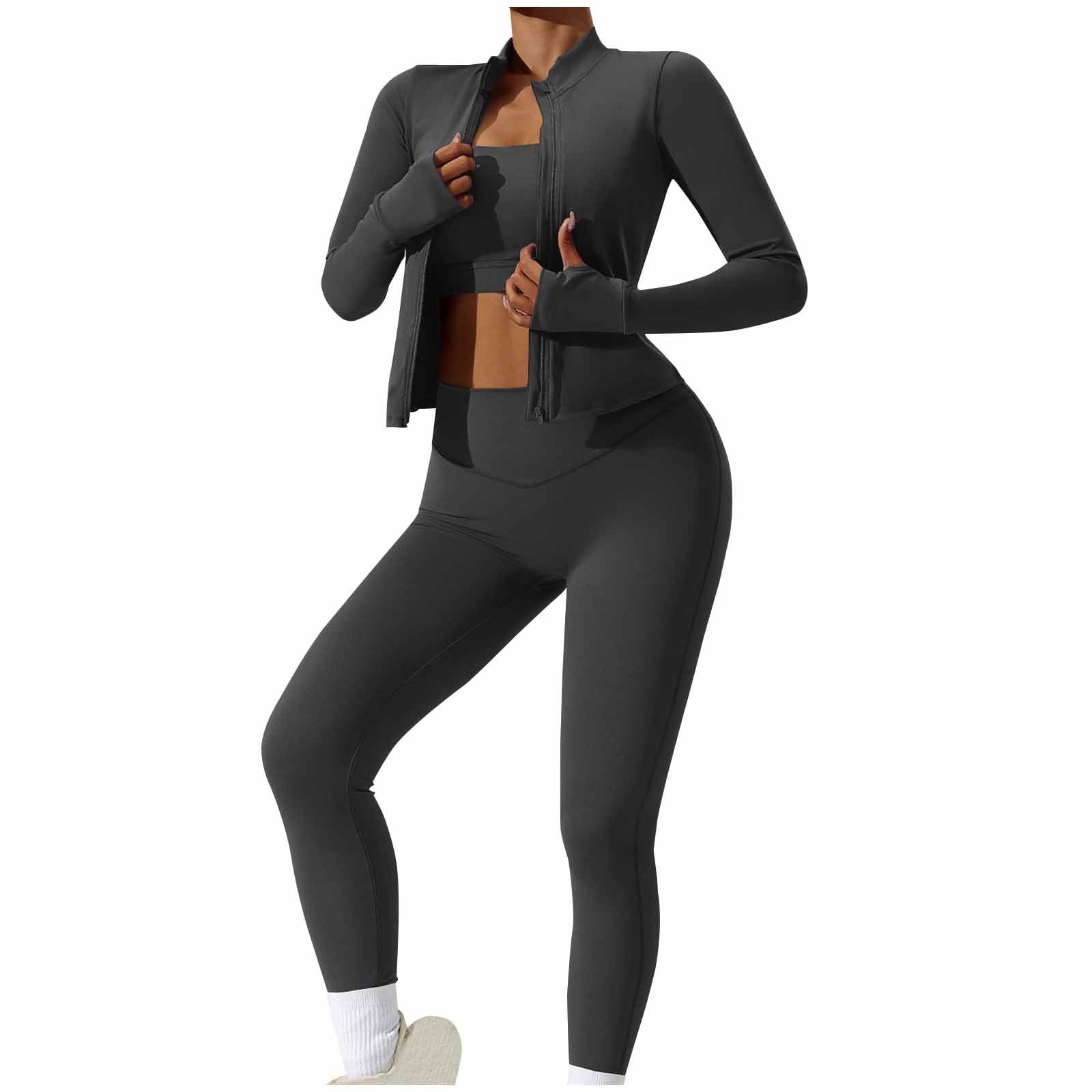 APEXFWDT Womens Workout Sets 2 Piece - Seamless Yoga Outfits Long Sleeve Zipper Crop Jacket High ...