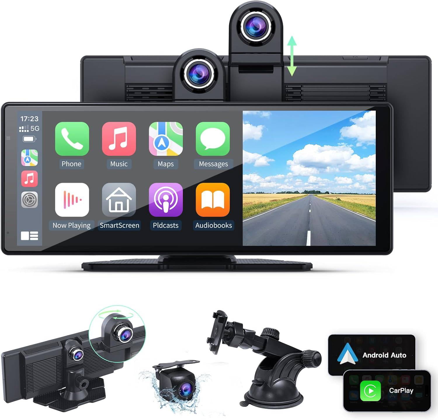 APHQUA Wireless Apple Carplay & Android Auto,4K Dash Cam , 1080P Backup ...