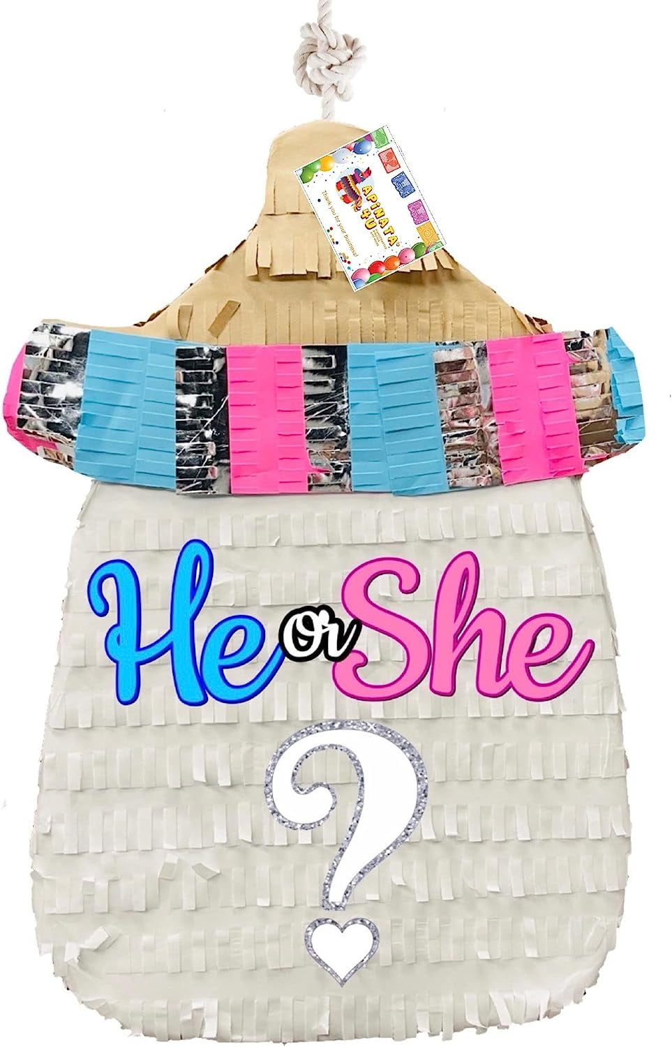 APINATA4U 20" Tall He or She? Baby Bottle Gender Reveal Whack Pinata ...